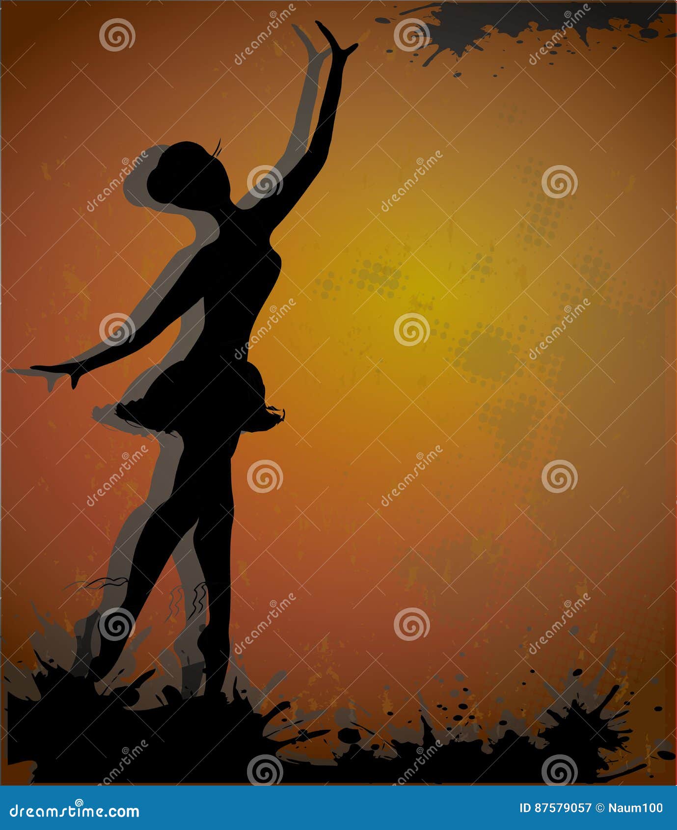 Silhouette of a Ballet Dancer on Grunge Background Stock Vector ...