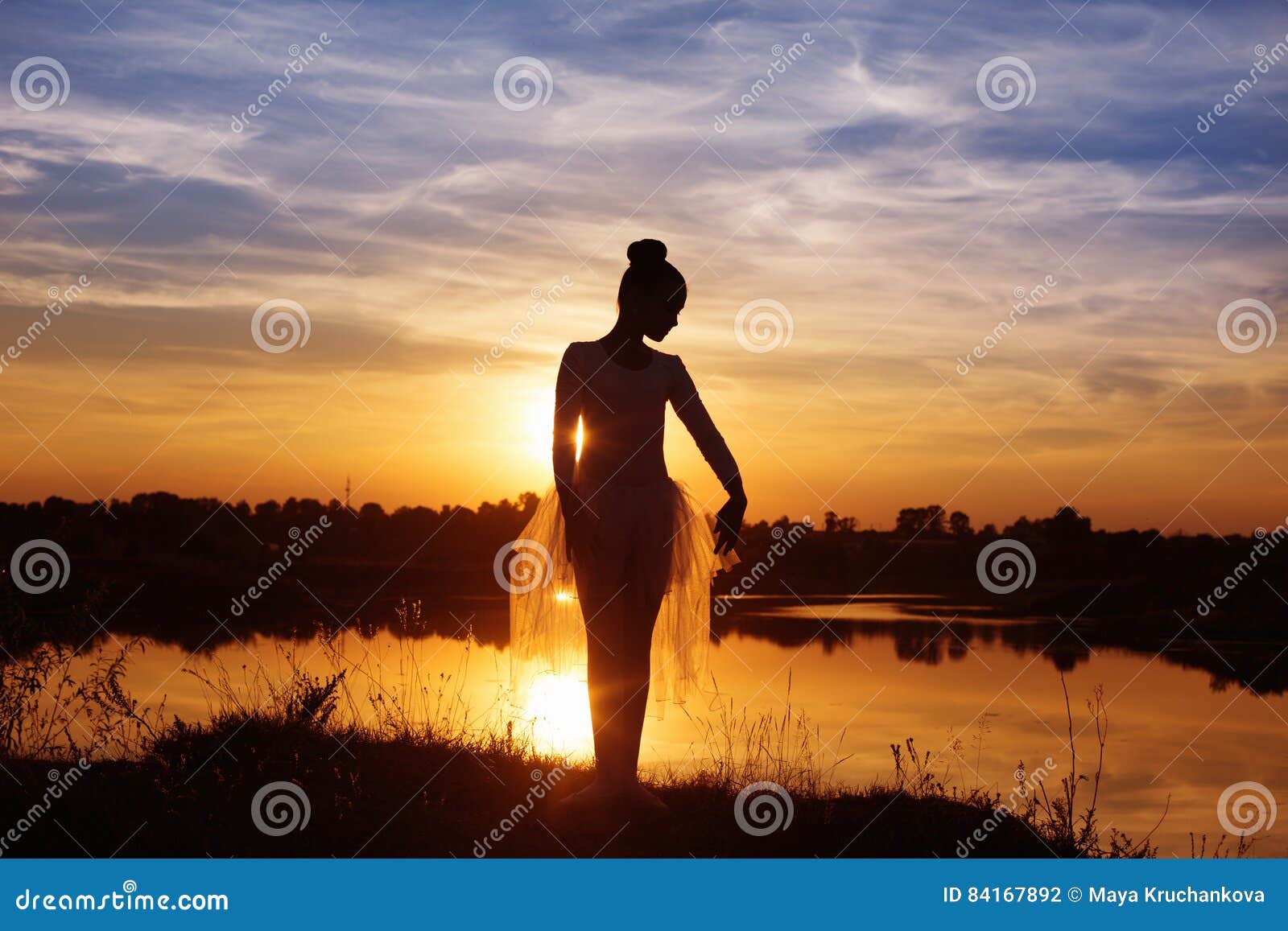 Silhouette of a Ballet Dancer Stock Photo - Image of lake, cloud: 84167892