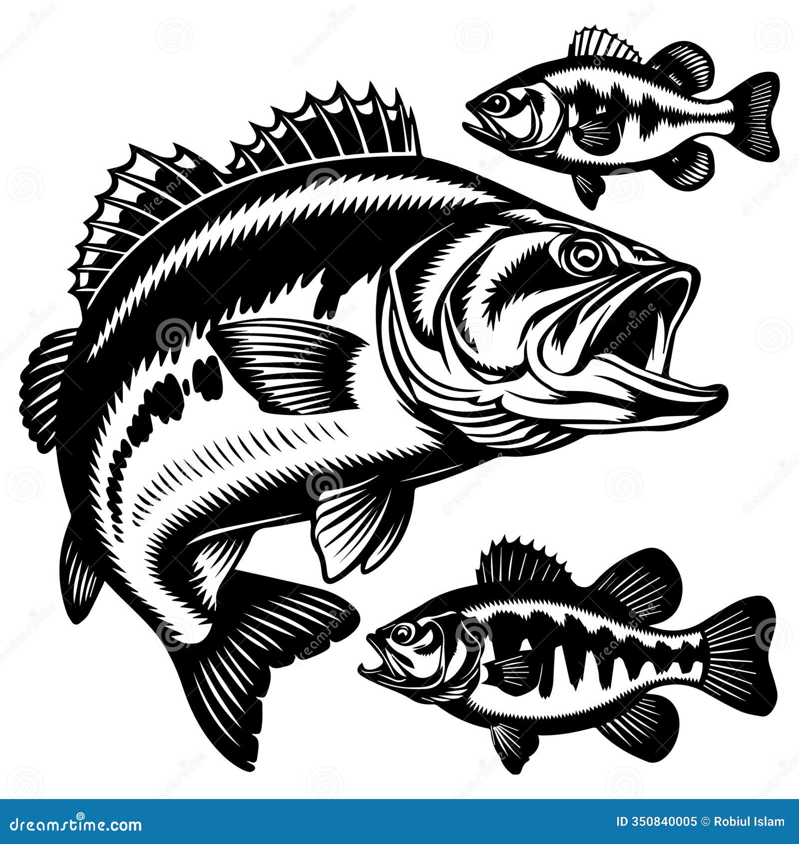 Silhouette Bass Fish Vector Design Stock Illustration - Illustration of ...