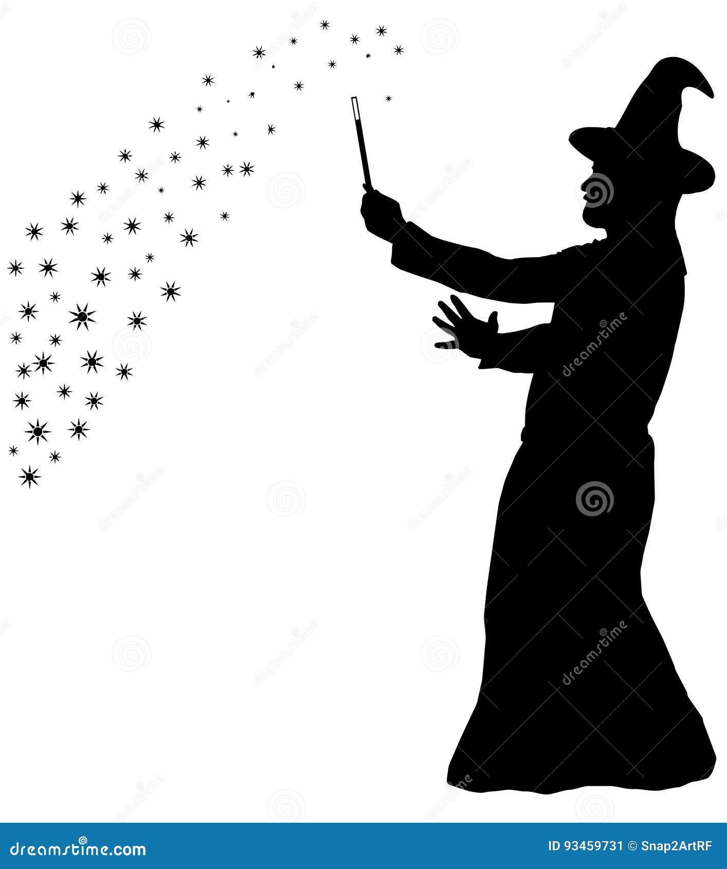 Silhouette of Bearded Wizard in Cloak with Pointed Hat Creating Stock ...