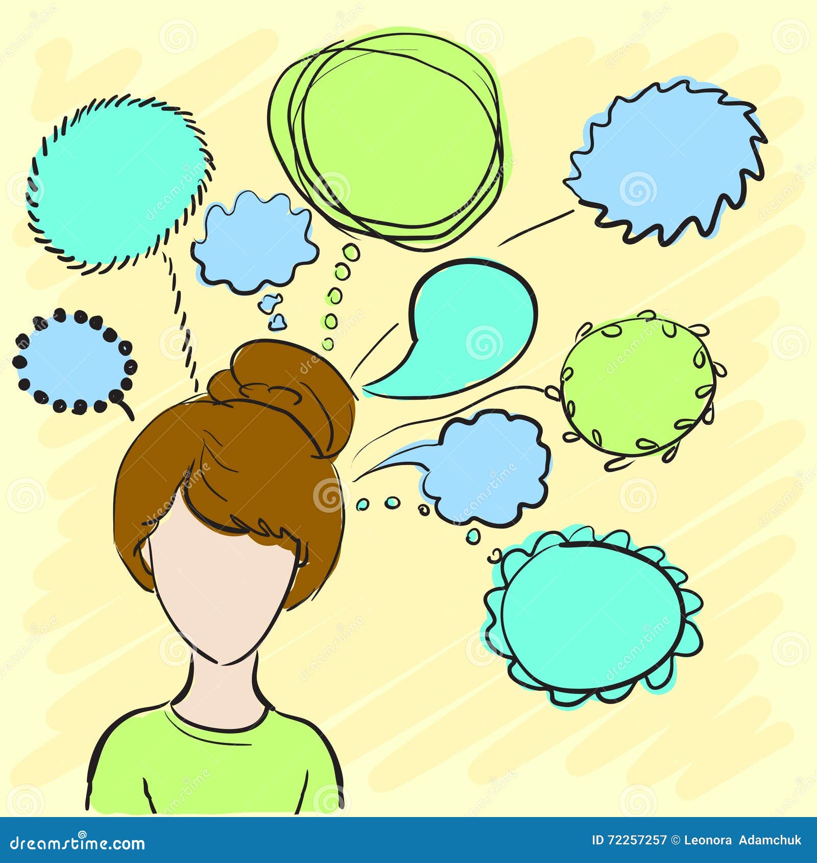 Silhouette of a Beautiful Girl with Thoughts about Everything. Vector ...