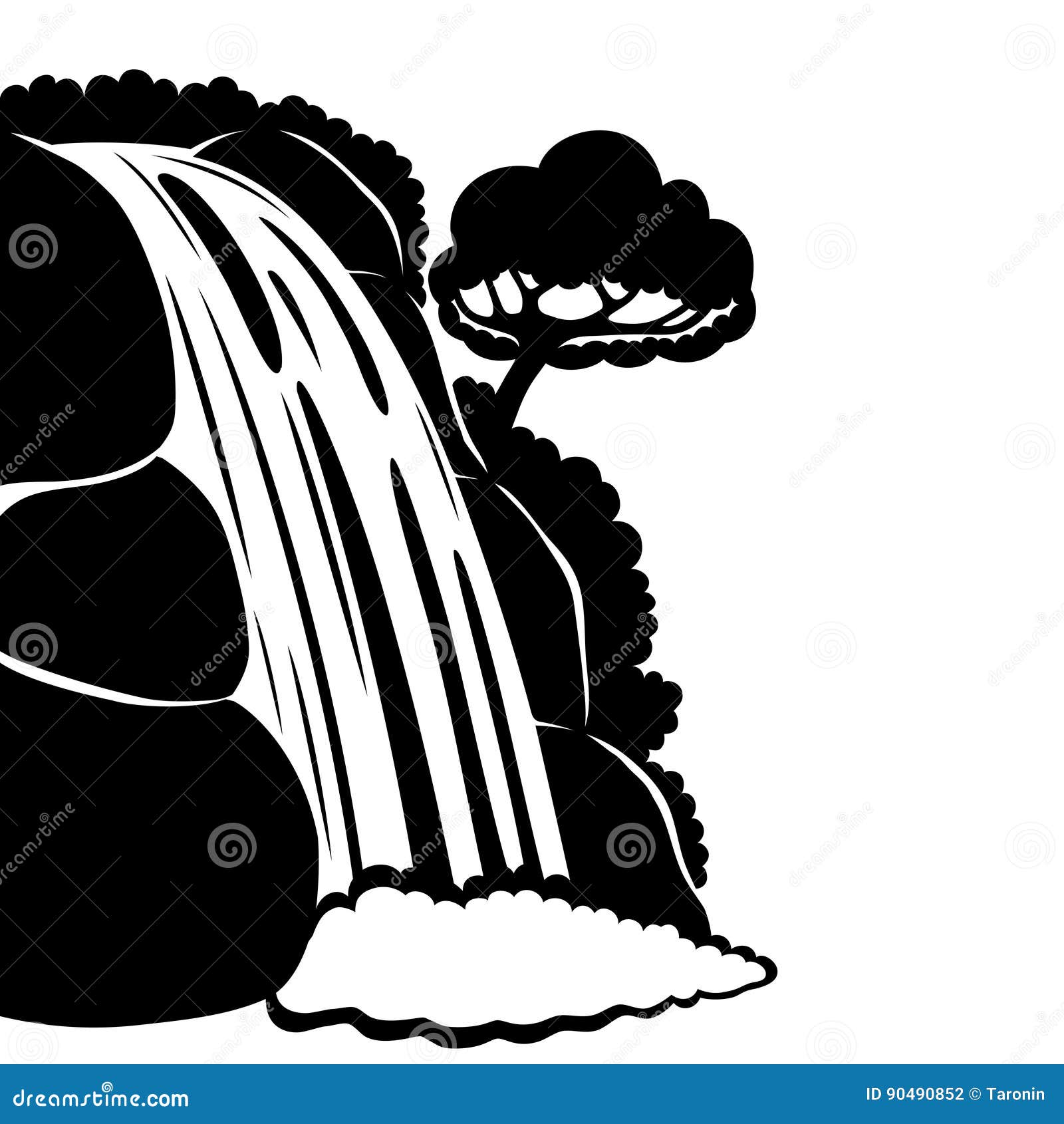 Silhouette of Beautiful Waterfall. Stock Vector - Illustration of ...