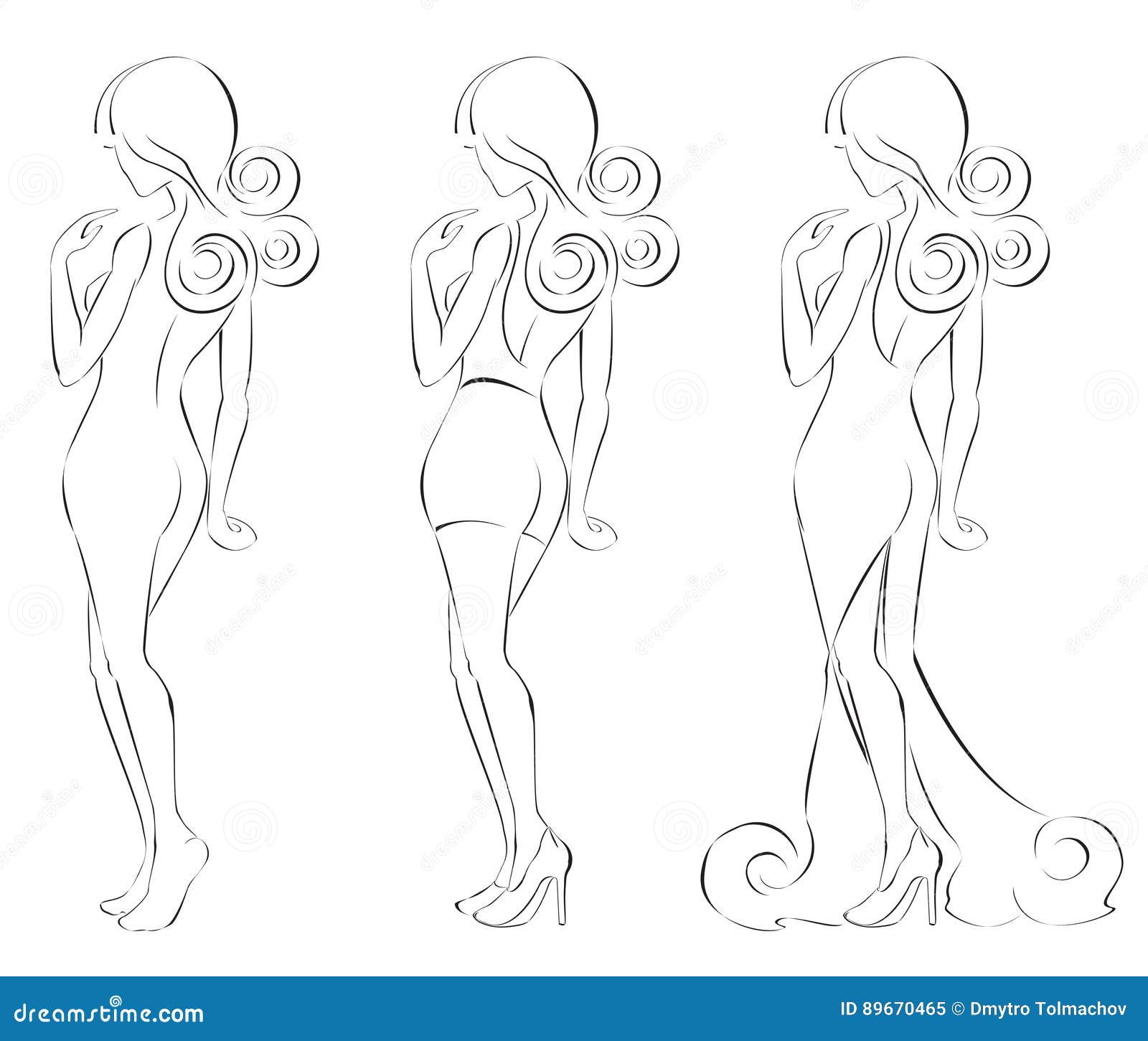 Silhouette of a Beautiful Woman in Fine Lines Stock Vector ...