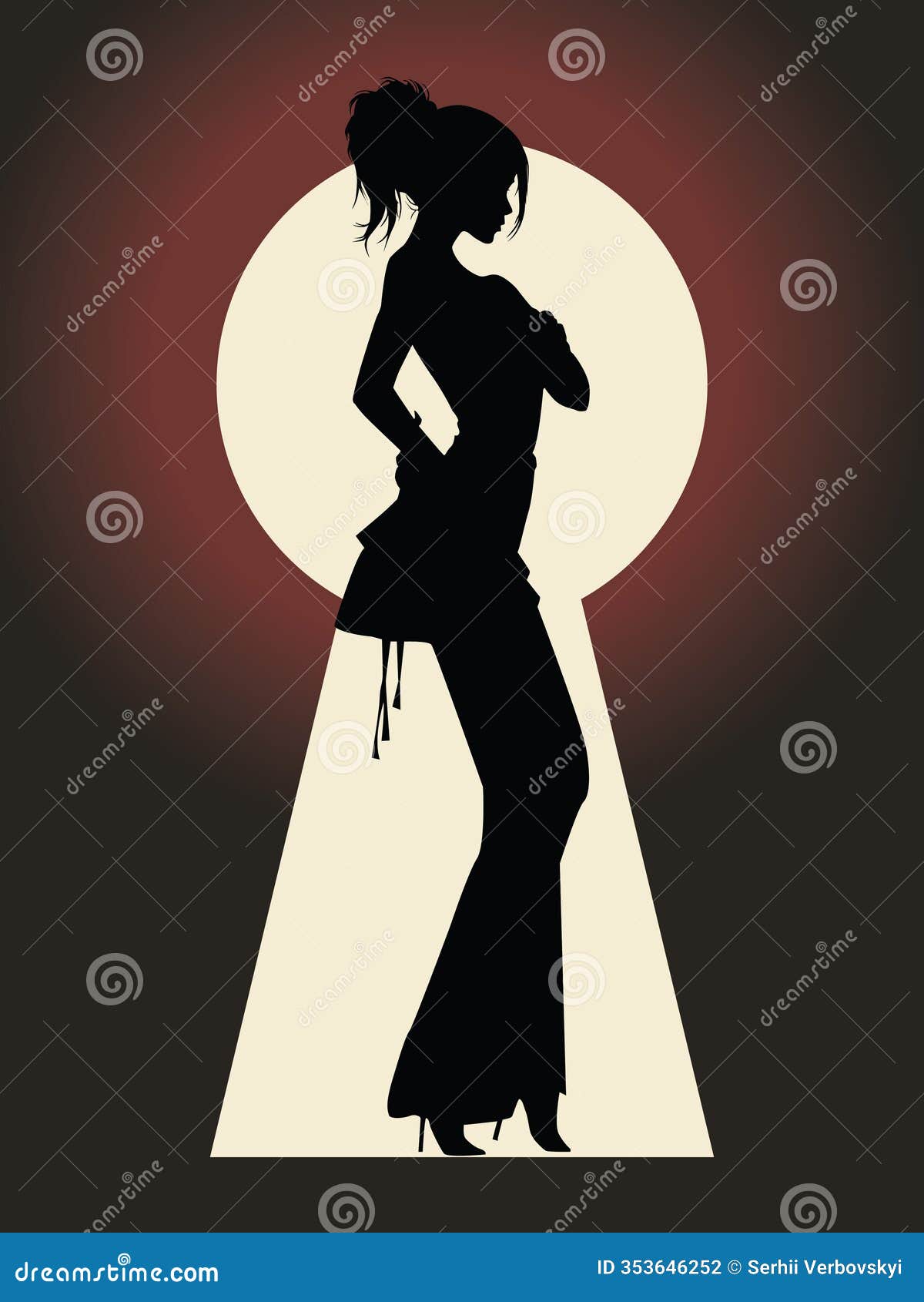 Silhouette of a Beautiful Woman in the Keyhole. Vector Illustration ...