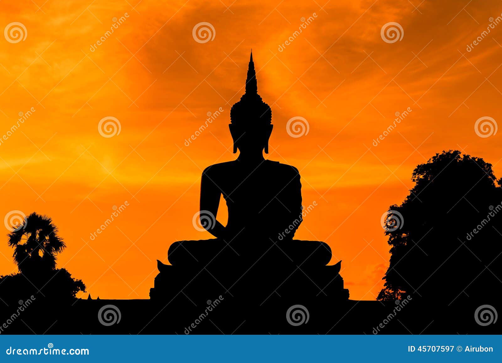 Silhouette Big Buddha Statue Sitting on Sunset Stock Image - Image of ...