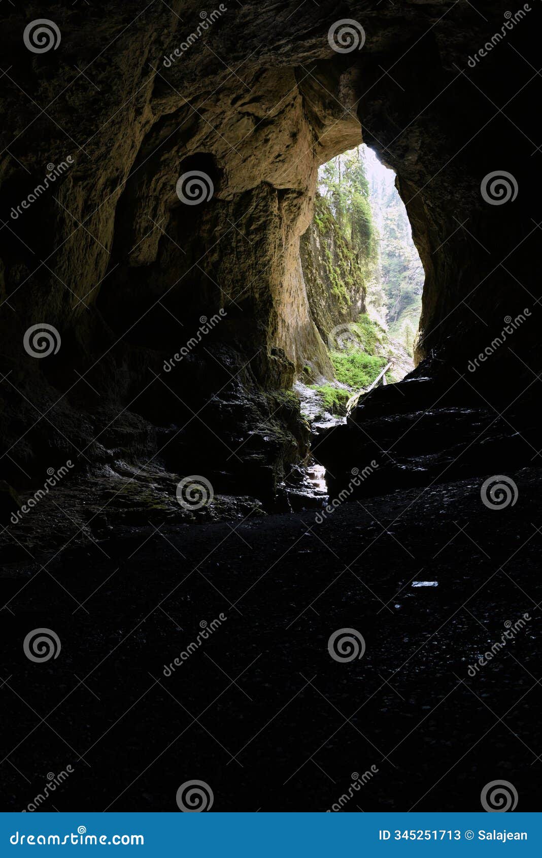 Silhouette of a Big Cave Entrance from Inside Stock Image - Image of ...