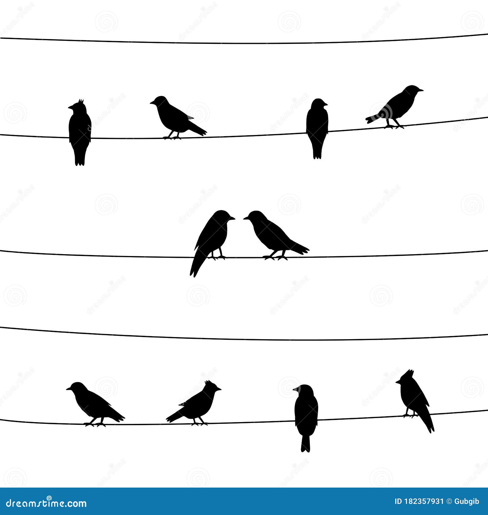 Silhouette of Birds on Wires Stock Vector - Illustration of backlight ...