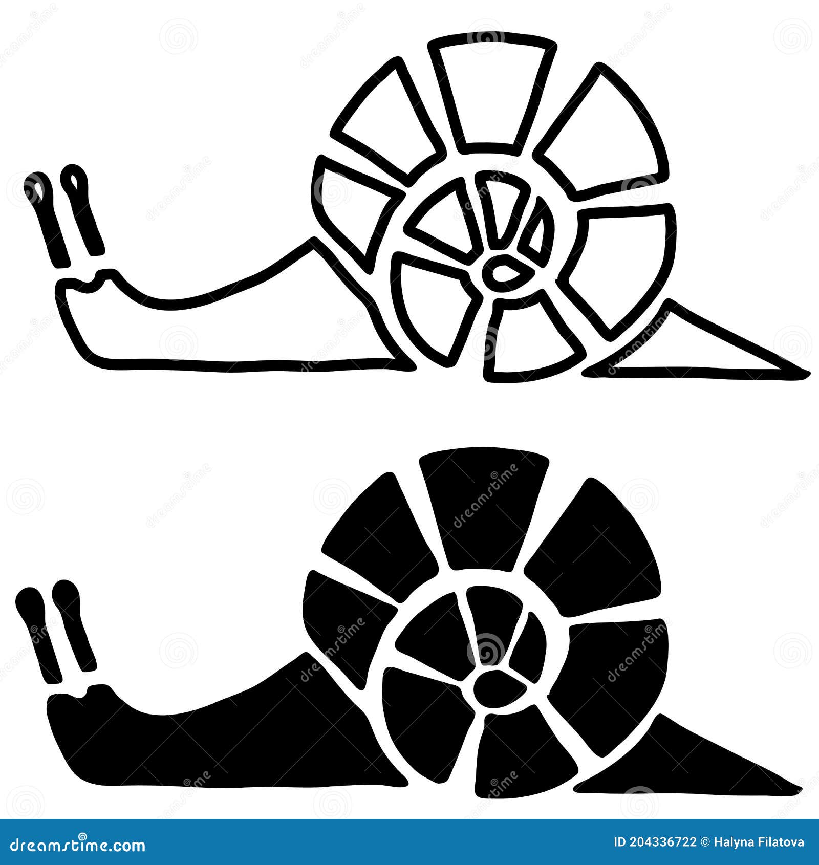 2234 Silhouette, Black Silhouette Drawing, Stylized Snail With Seashell ...