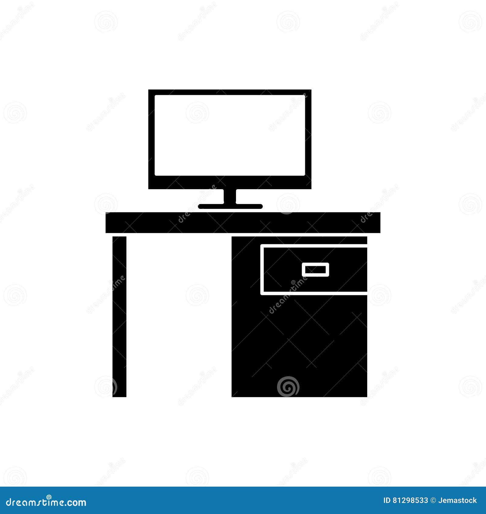 Silhouette Black Pc Desk Office Drawers Icon Stock Vector ...