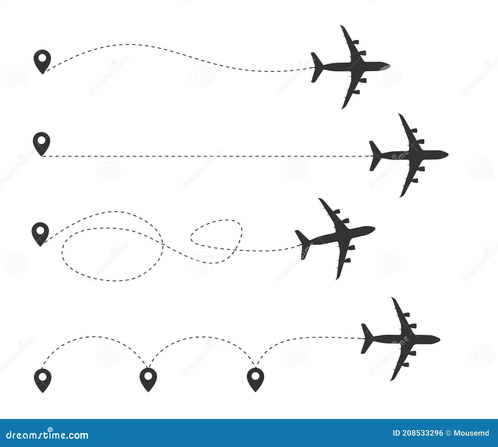 Silhouette Black Plane and Track Set. Vector Stock Vector ...