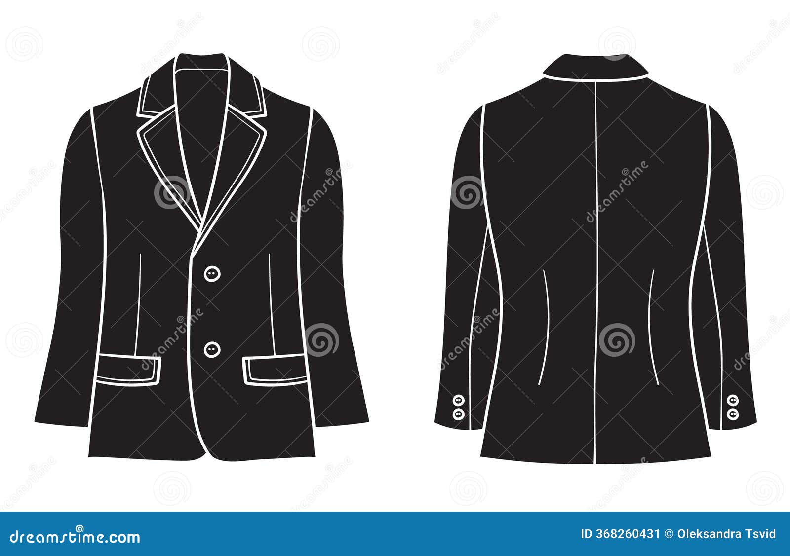 Silhouette Black Vector Illustration Of A Blazer, Shown From Both Front ...