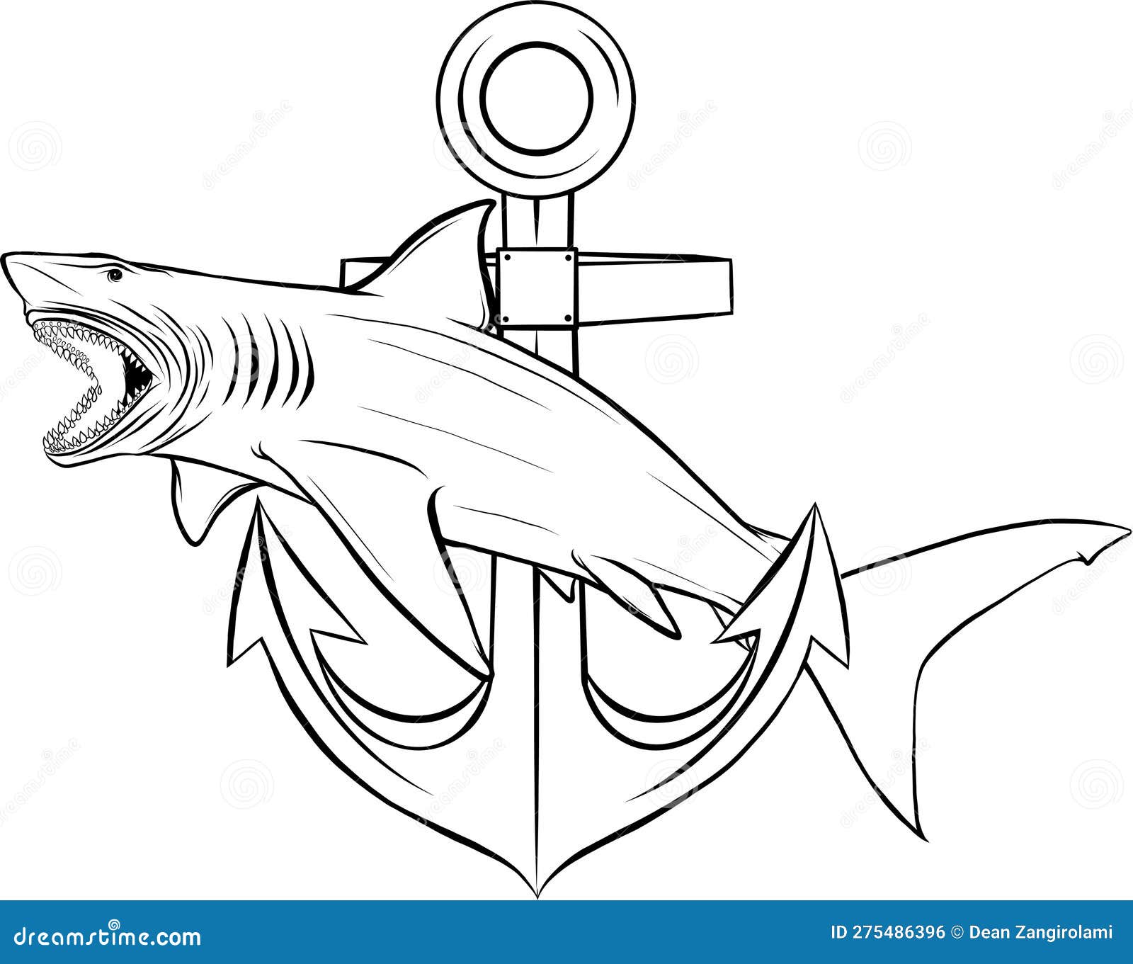 Silhouette Black White Shark with Anchor Vector Stock Vector ...