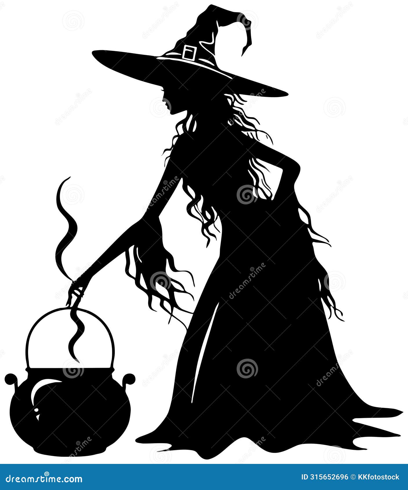 Silhouette of a Witch with a Cauldron Stock Vector - Illustration of ...