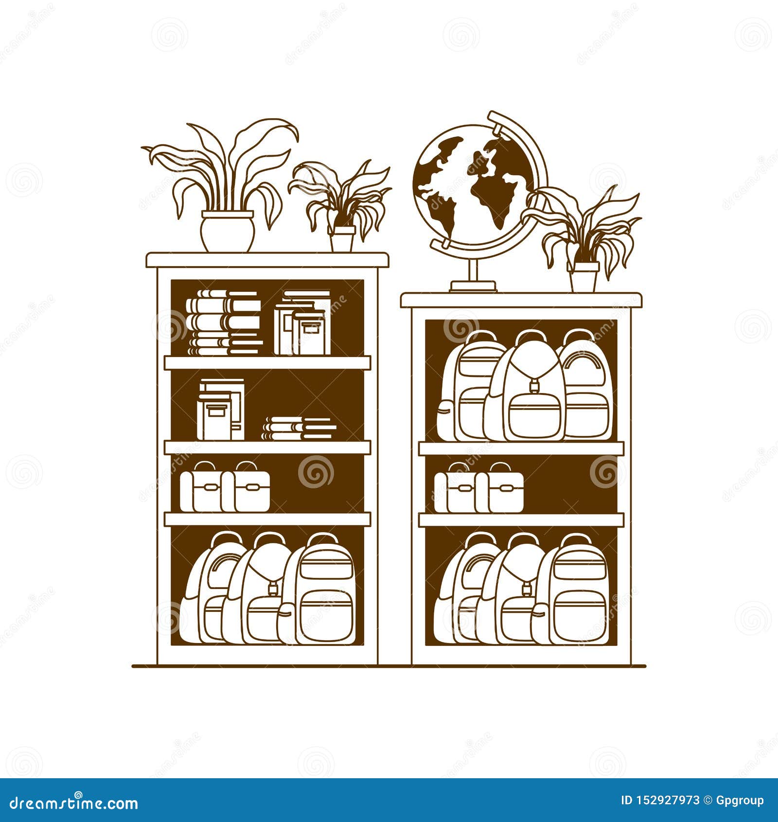 Silhouette of Bookshelf with School Books Stock Vector - Illustration ...