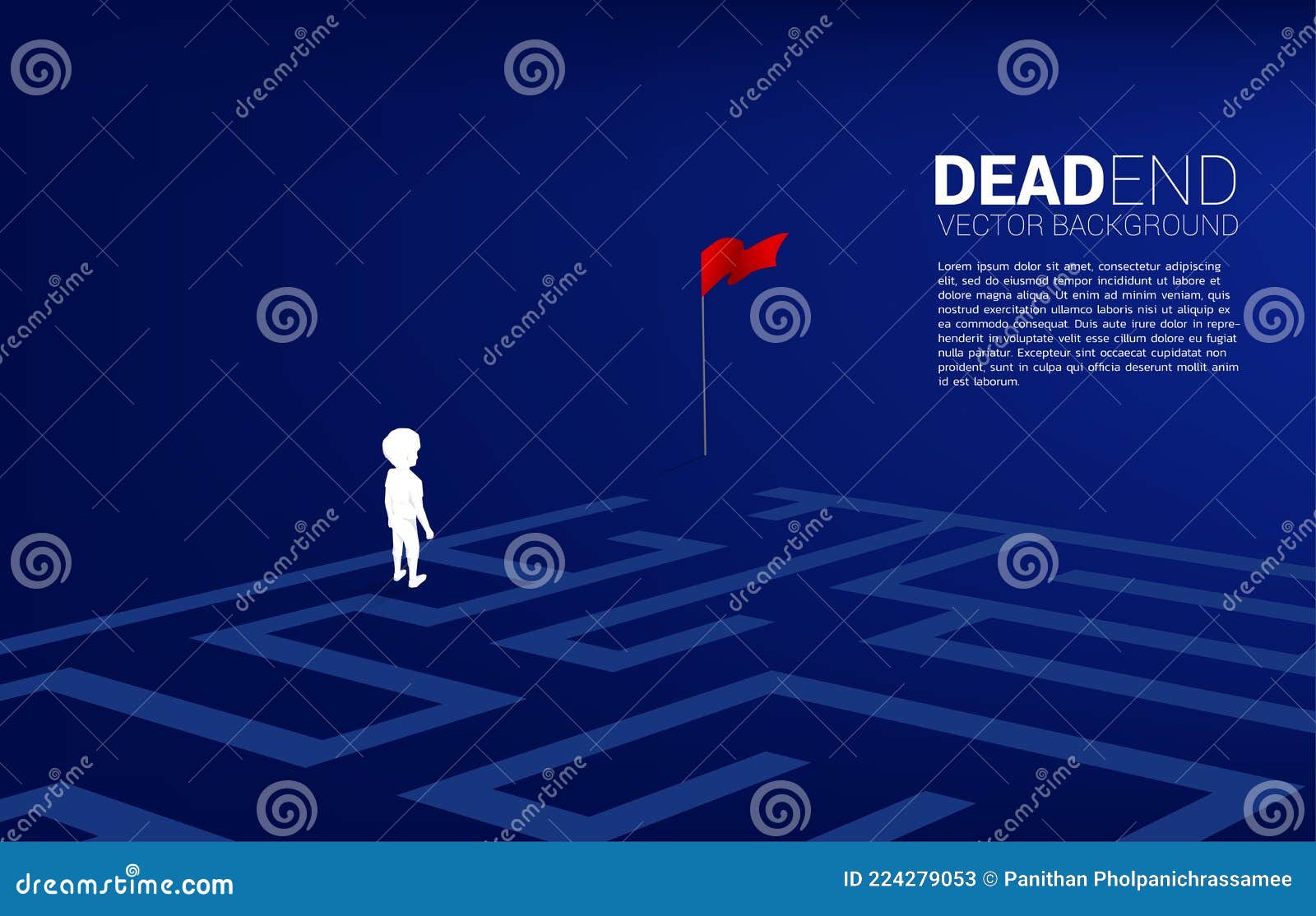 Silhouette of Boy at Dead End of Maze. Stock Vector - Illustration of ...