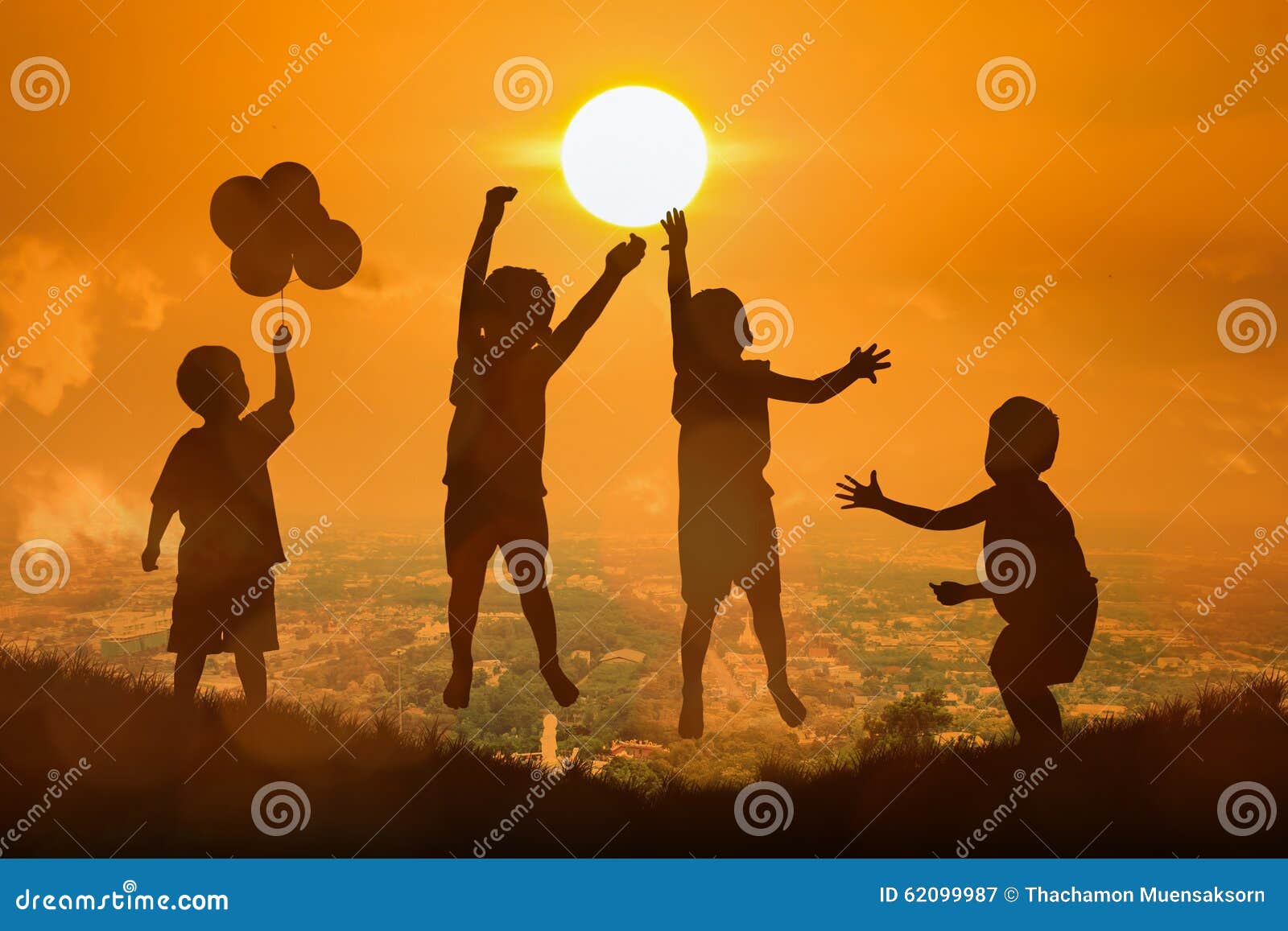 Silhouette of Boy Happy Jumping Touch the Sun Stock Image - Image of ...