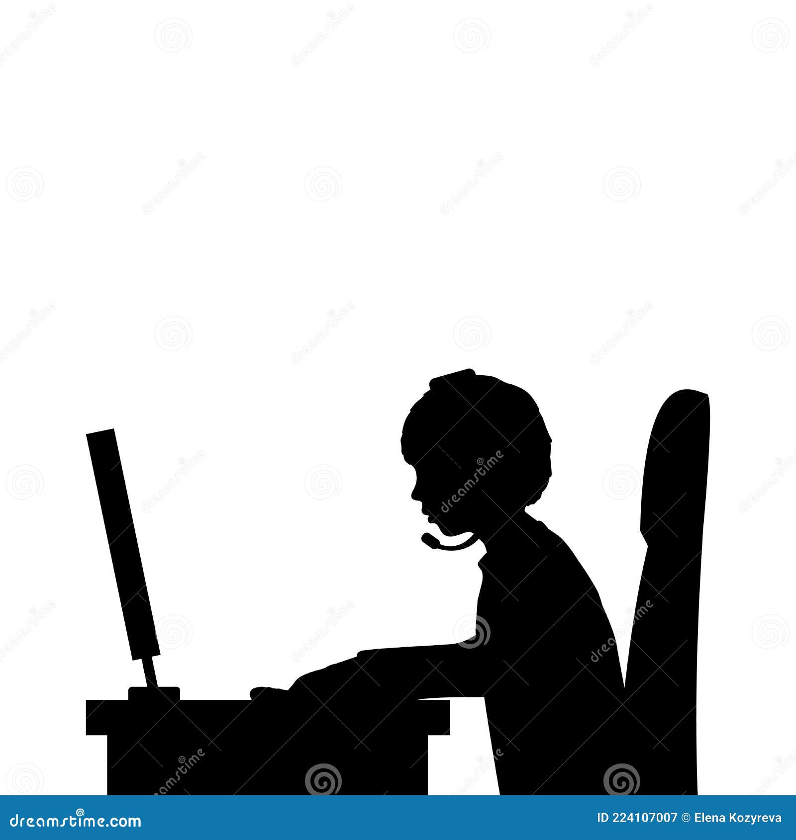 Silhouette Boy Sitting at the Computer Close Up. Stock Vector ...