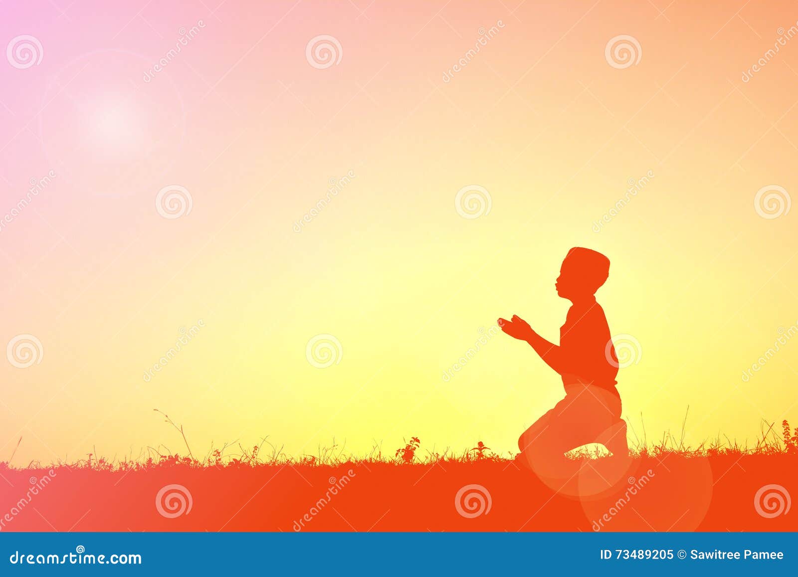 Silhouette of a Boy Who Praying Over Stock Image - Image of abstract ...