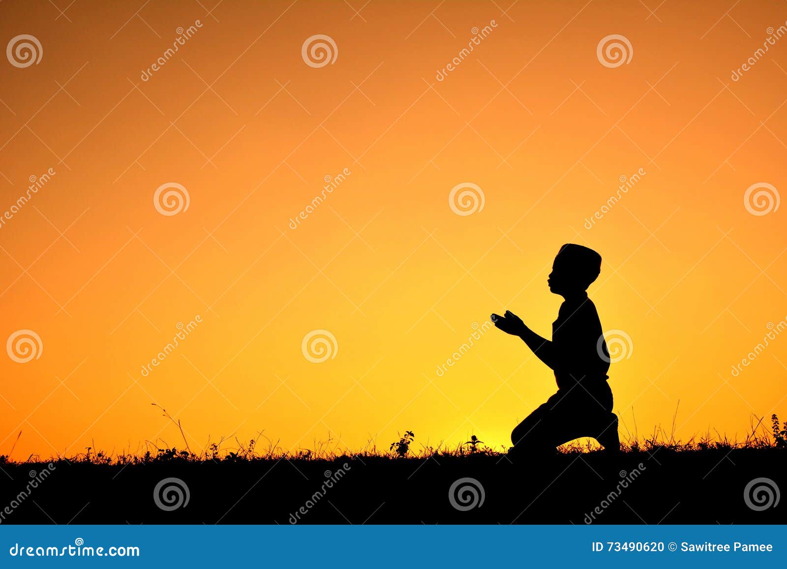 Silhouette of a Boy Who Praying Over Stock Photo - Image of male ...