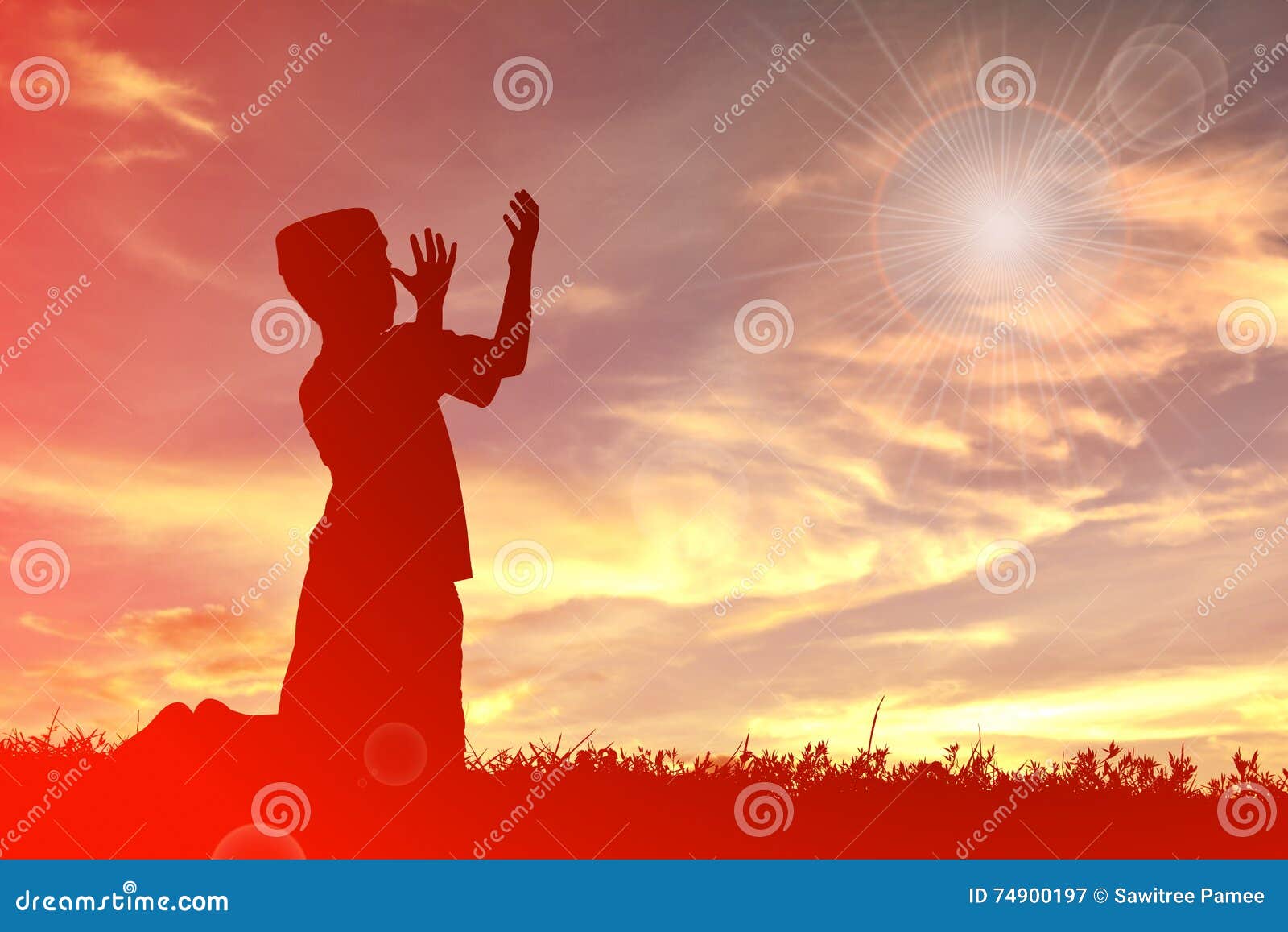 Silhouette of a Boy Who Praying Over Stock Image - Image of male ...