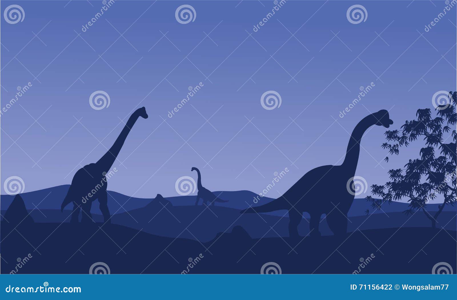Silhouette of Brachiosaurus with Blue Backgrounds Stock Illustration ...