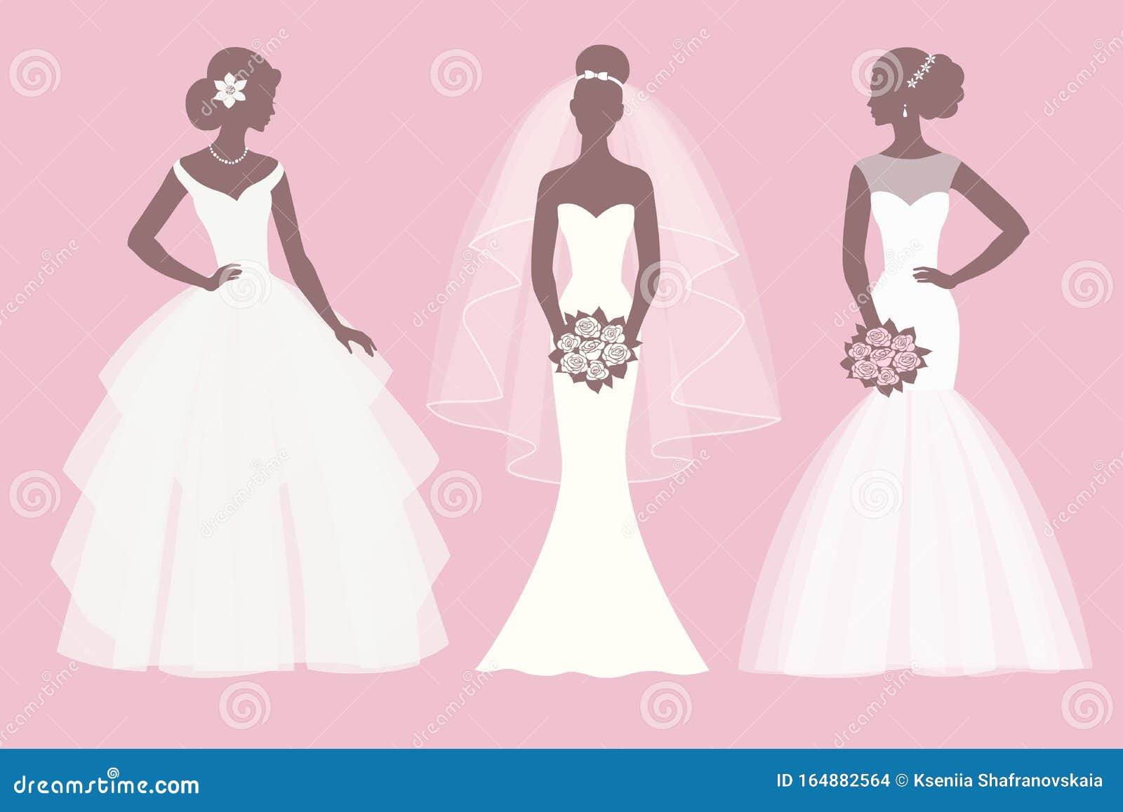 Silhouette of Brides in Different Dresses Vector Set Stock Vector ...