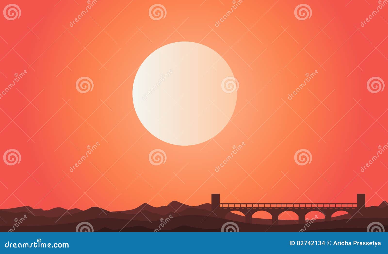 Silhouette of Bridge with Sun Landscape Stock Vector - Illustration of ...