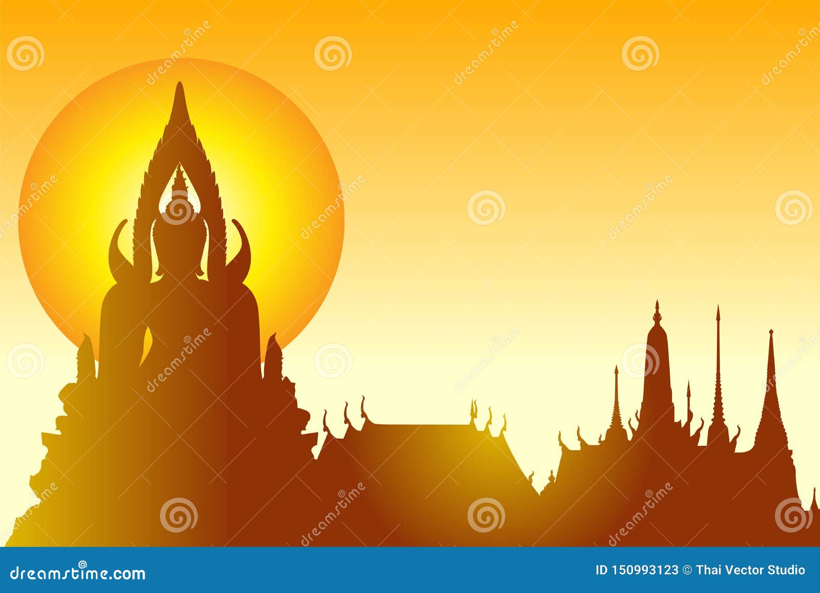 Silhouette Buddha In Traditional Frame Border Stock Photography ...