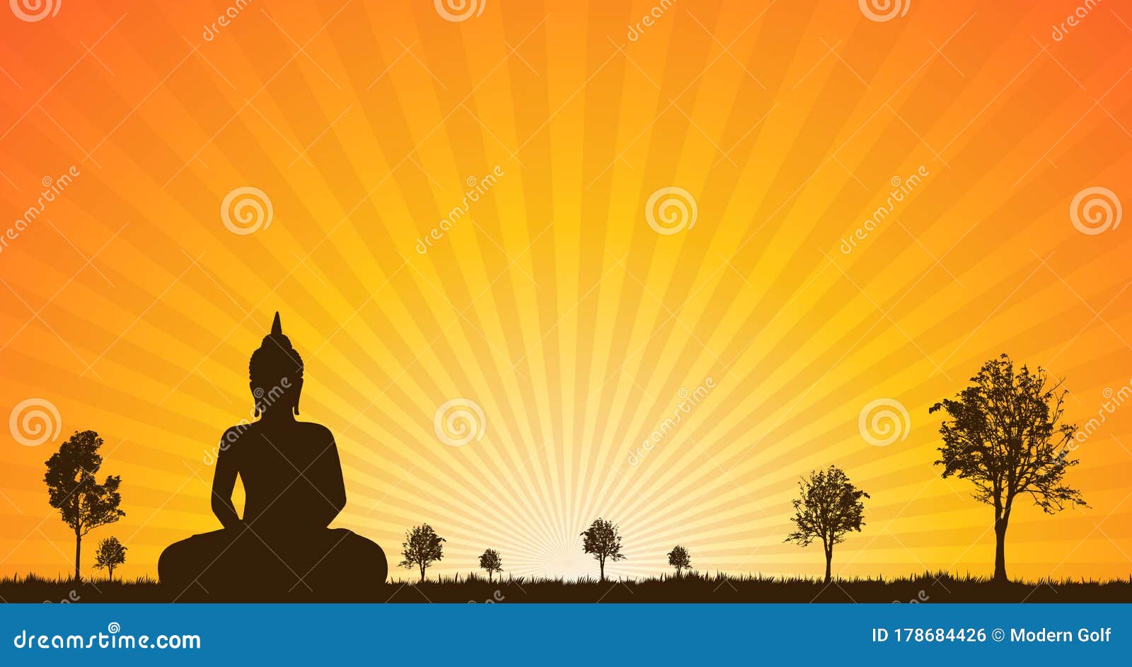 Silhouette Buddha In Traditional Frame Border Stock Photography ...
