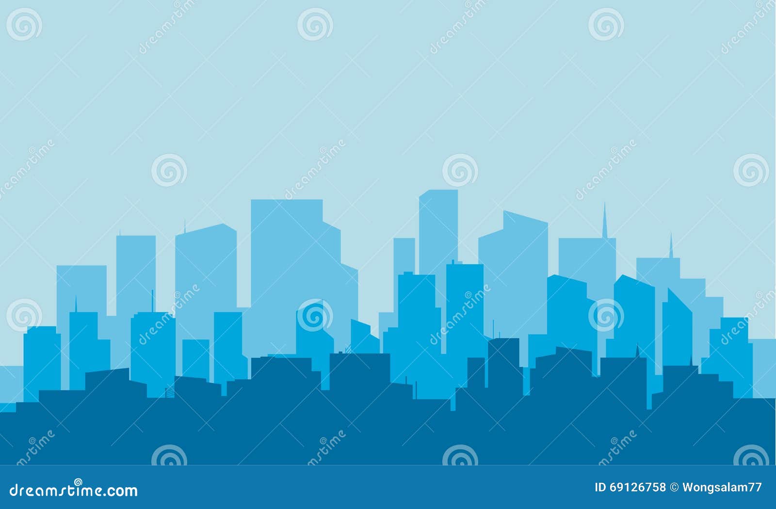Silhouette of Building with Blue Background Stock Vector - Illustration ...