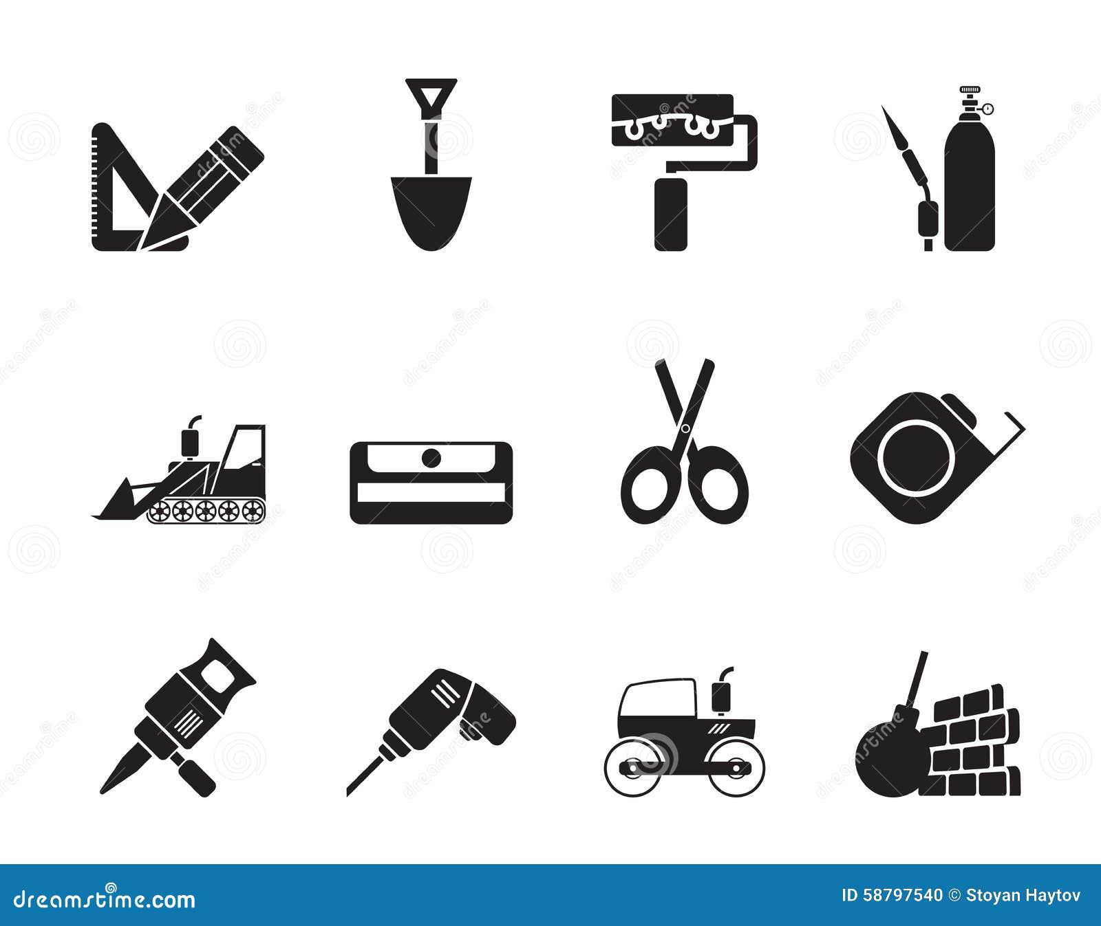 Silhouette Building and Construction Icons Stock Vector - Illustration ...