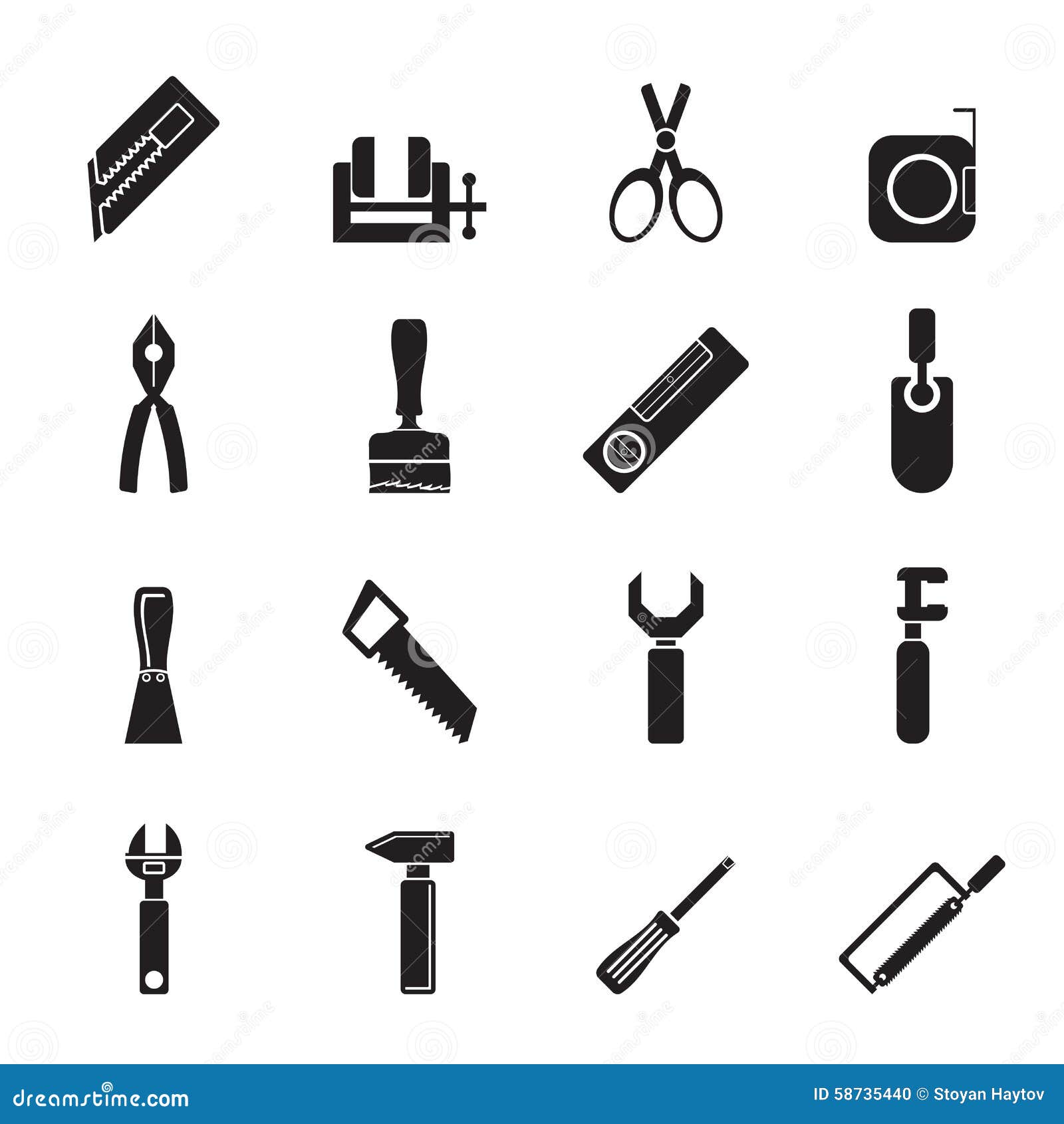 Silhouette Building and Construction Tools Icons Stock Vector ...
