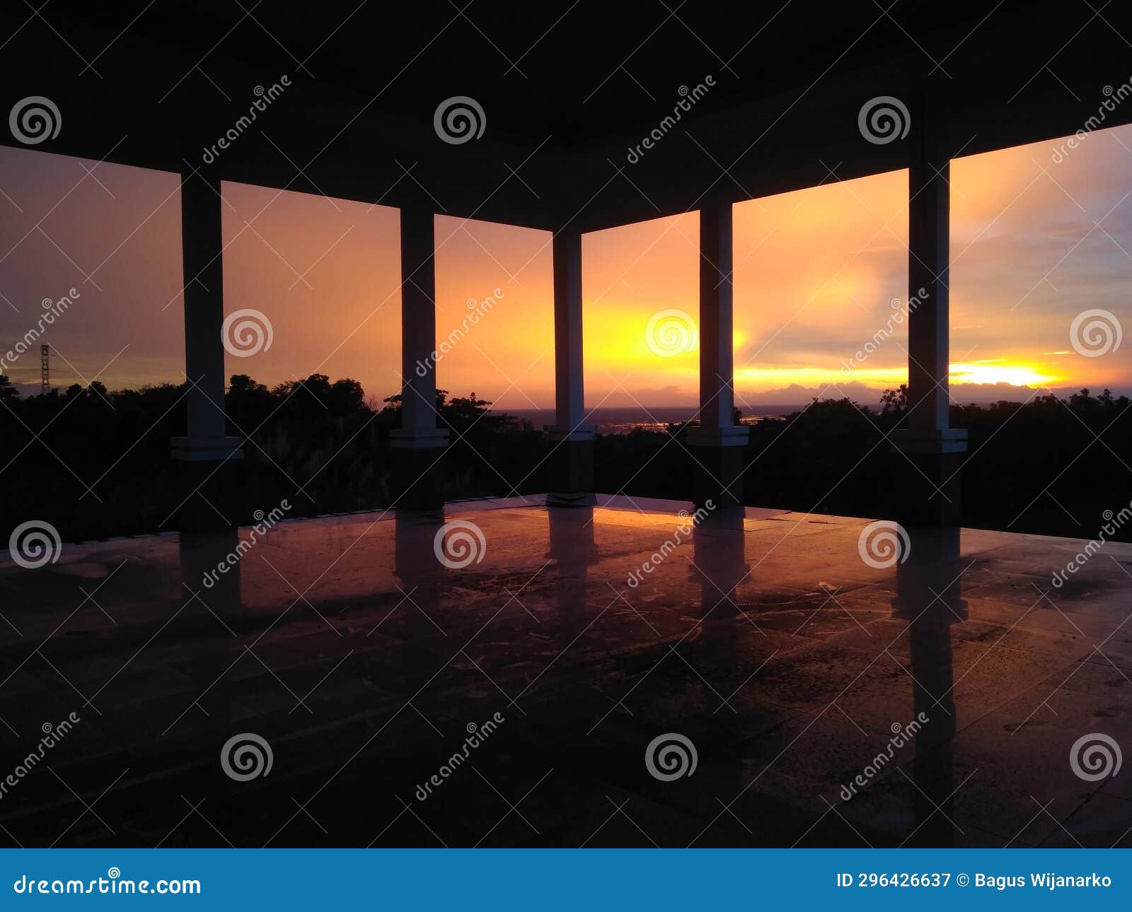 Building Pillars Outside Corridor And Glass Doors. Corridor Of Brick ...