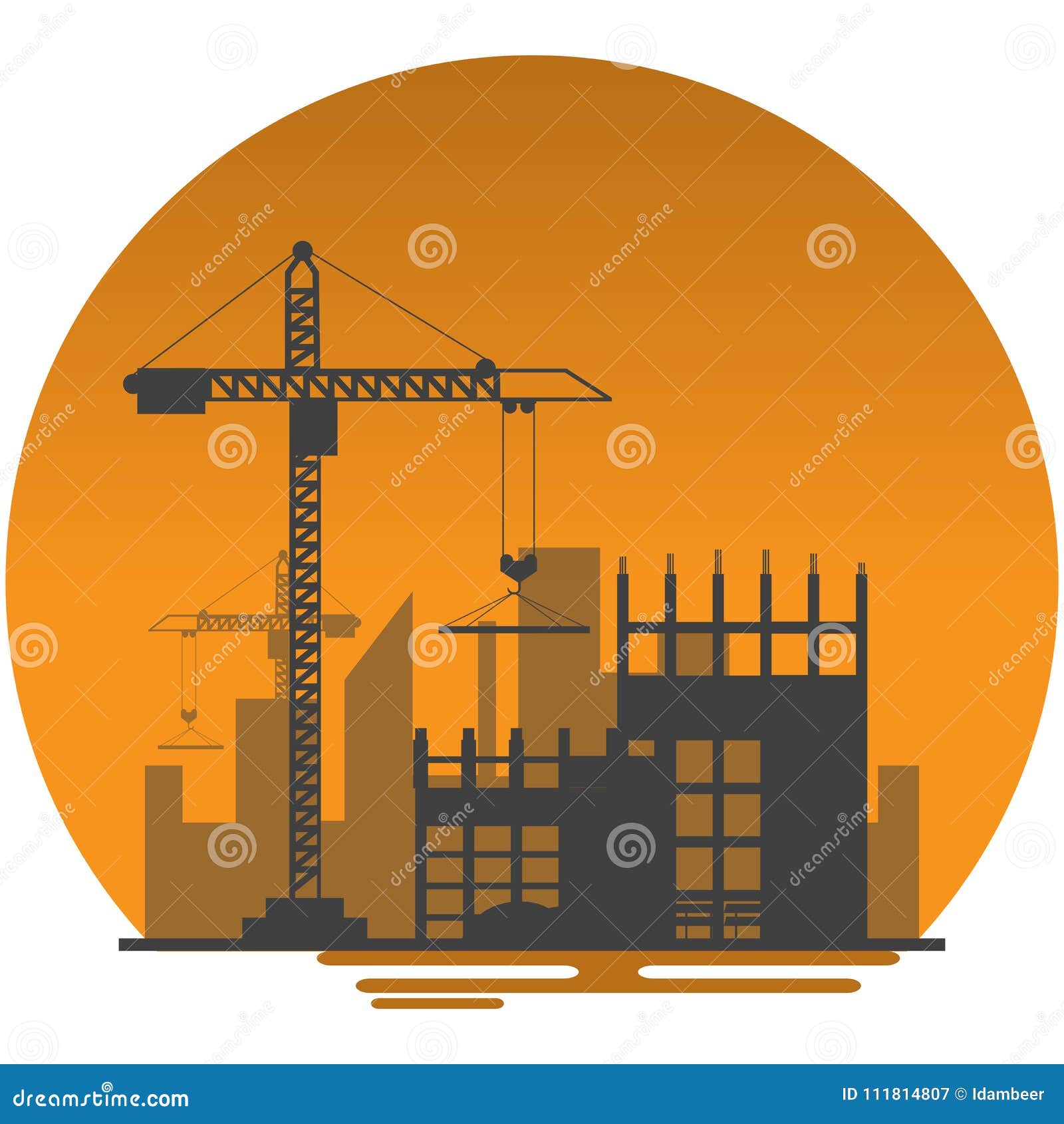 Silhouette Building Site Work Process Under Construction with Cr Stock ...