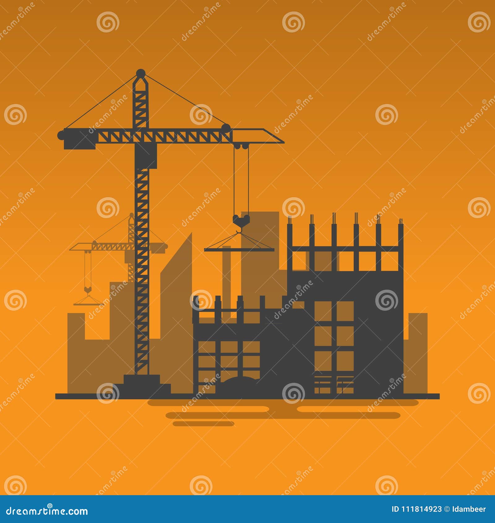 Silhouette Building Site Work Process Under Construction with Cr Stock ...