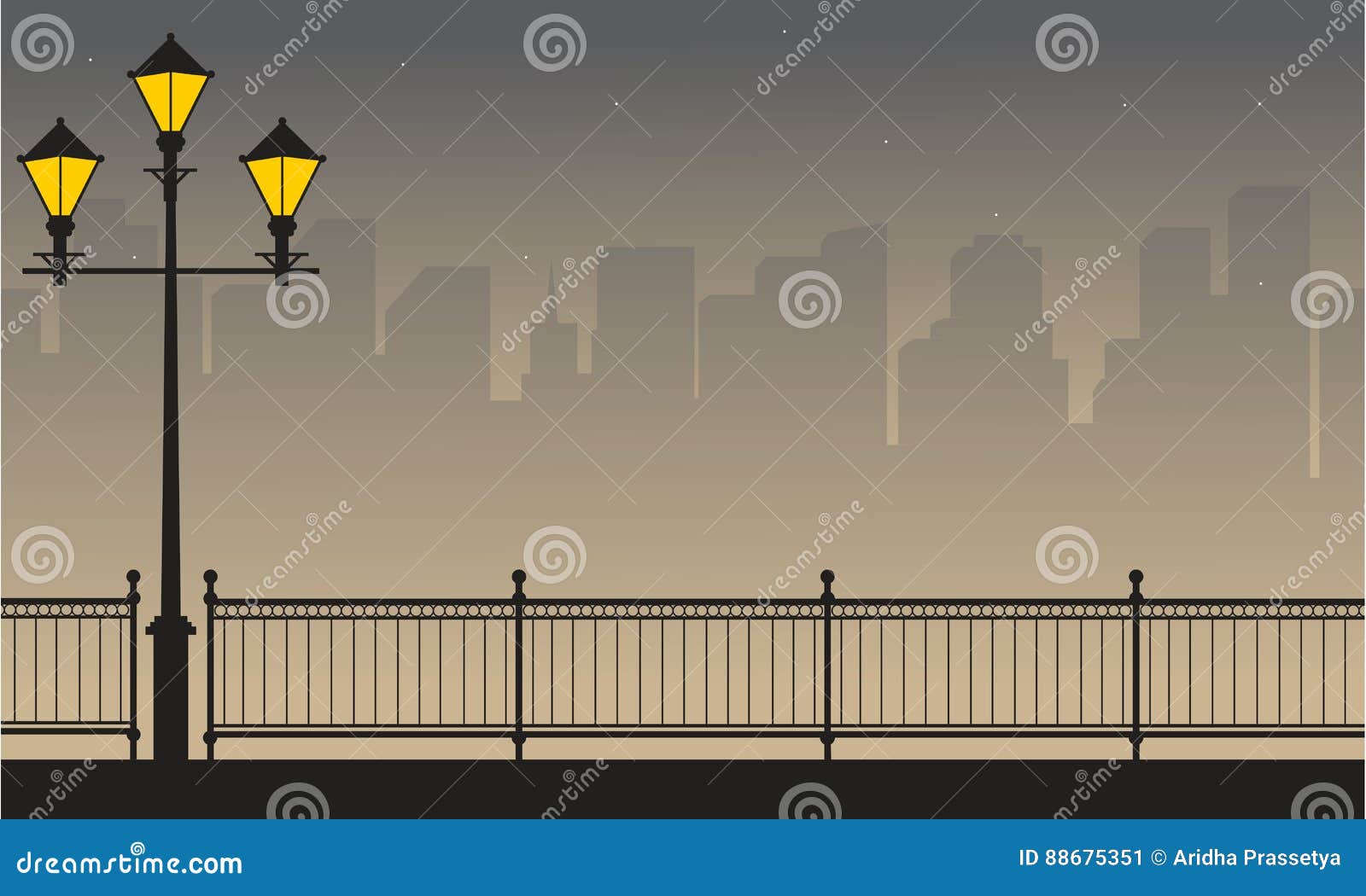 Silhouette of Building with Street Lamp Scenery Stock Vector ...