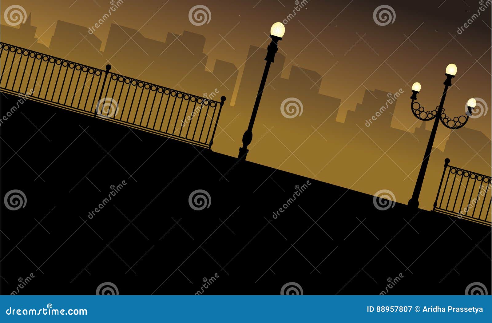 Silhouette of Building with Street Lamp Scenery Stock Vector ...