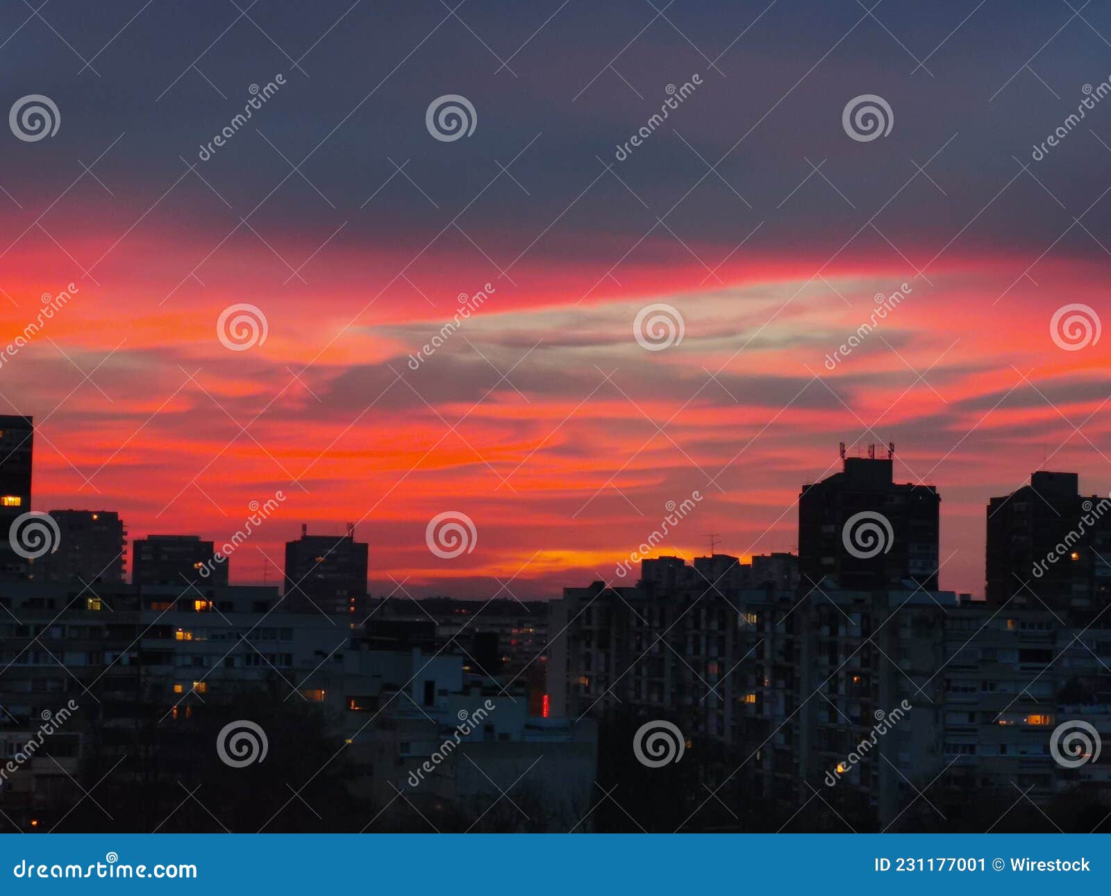 Silhouette of Buildings on a Sunset Stock Image - Image of gorgeous ...