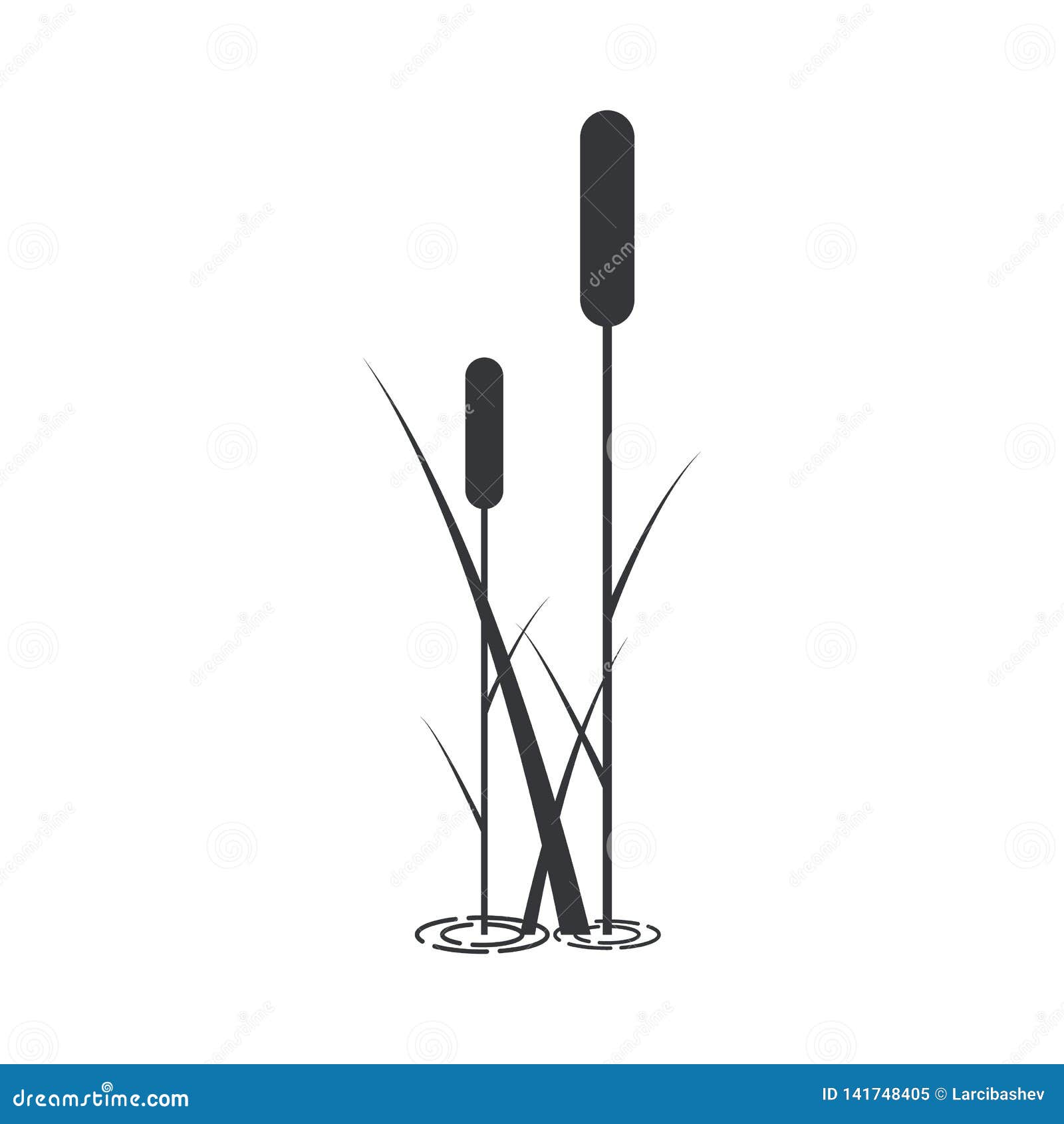 Silhouette of Bulrush with Leaves Stock Vector - Illustration of water ...