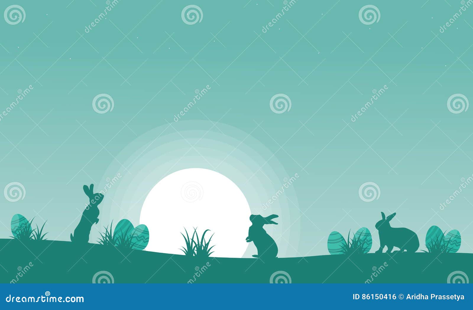Silhouette of Bunny with Moon Landscape Stock Vector - Illustration of ...