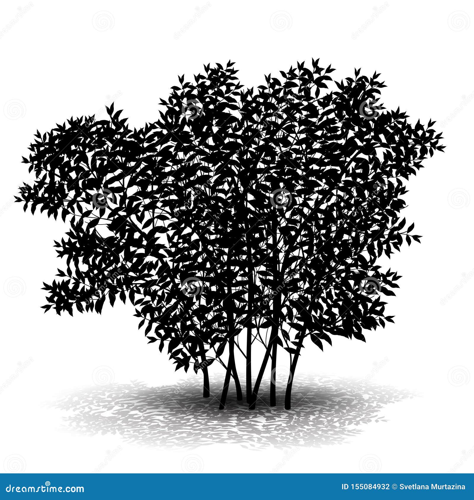 Silhouette Bush with Leaves and Shadow Stock Vector - Illustration of ...