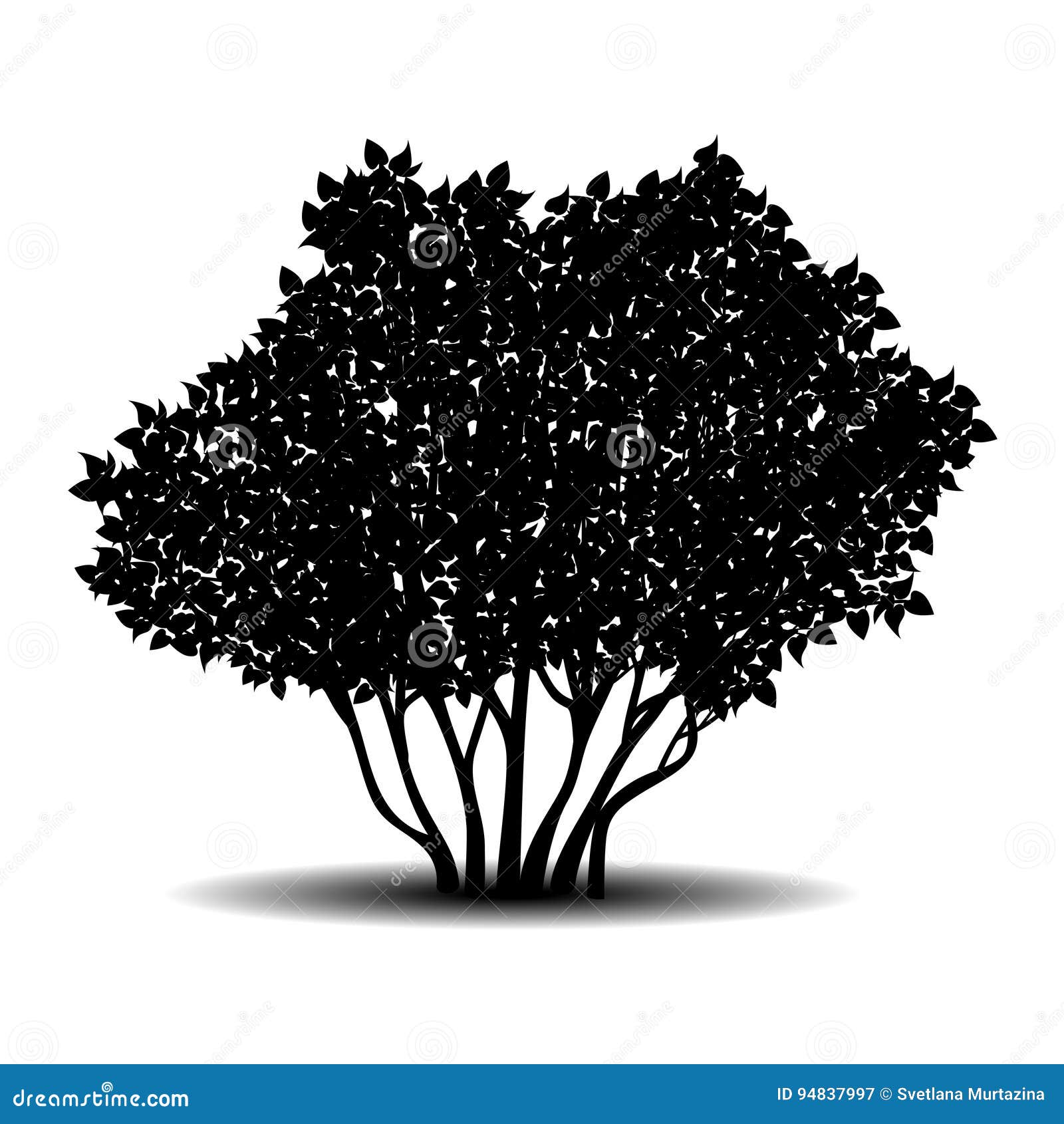 Silhouette Bush with Leaves and Shadow Stock Vector - Illustration of ...