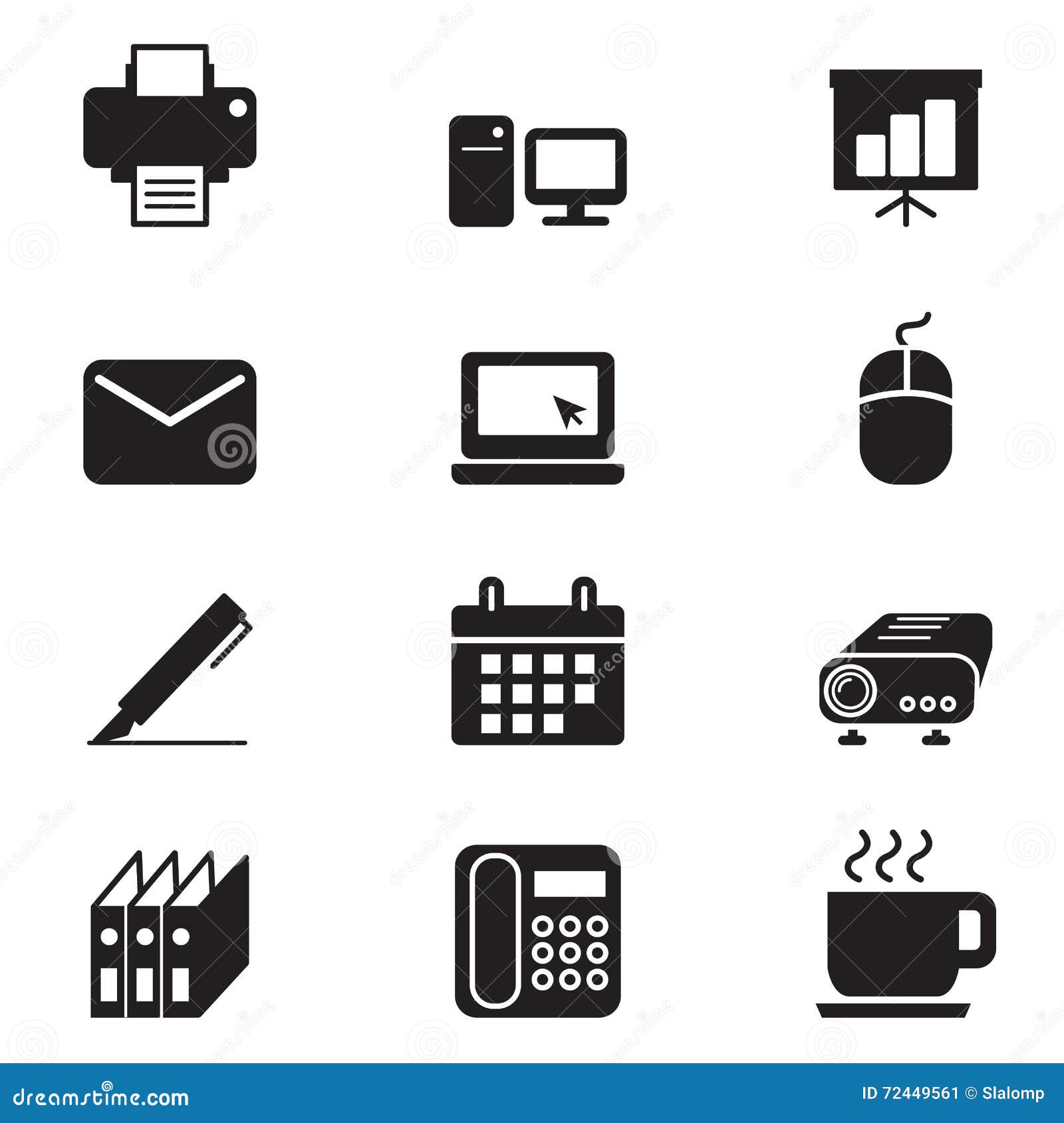 Silhouette Business Office Tools Icon Set Stock Vector - Illustration ...