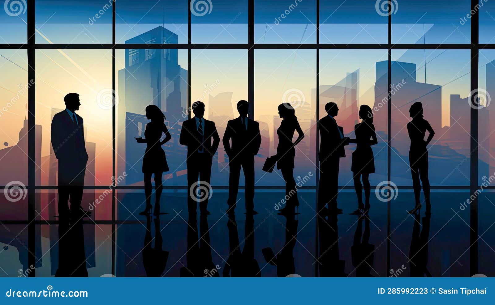 Silhouette of Business People Posing by Windows Stock Illustration ...