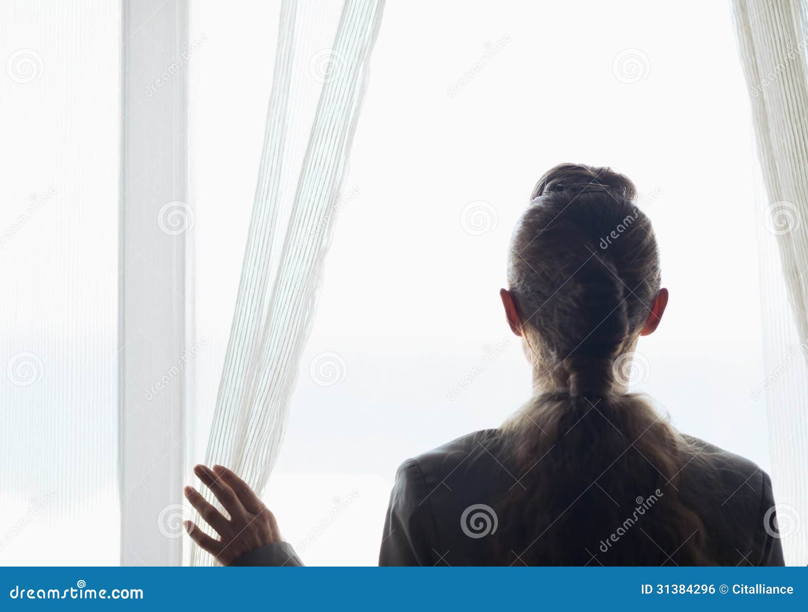 Silhouette of Business Woman Looking into Window Stock Photo - Image of ...