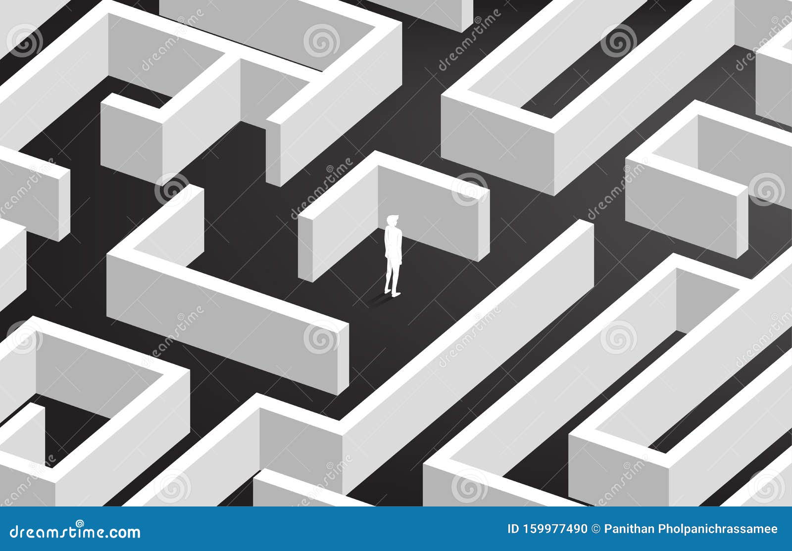 Silhouette of Businessman at Center of Maze. Stock Illustration ...