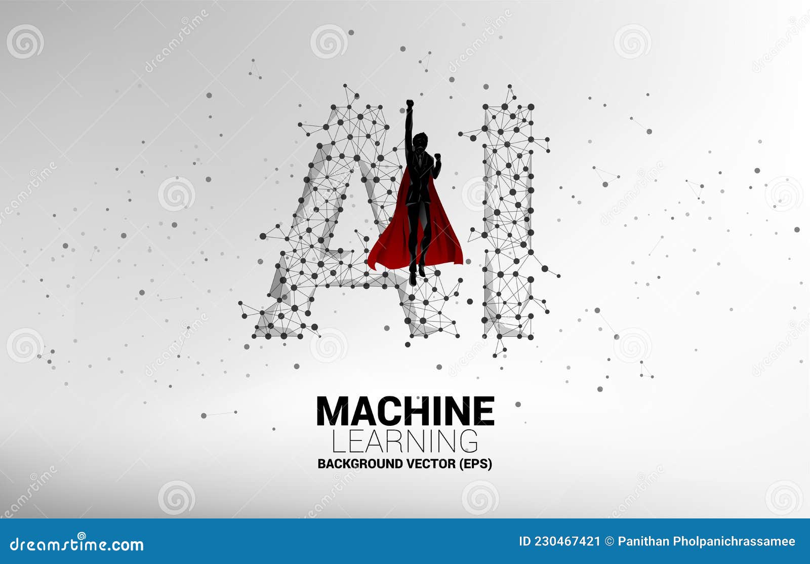 Silhouette of Businessman Fly with Machine Learning Dot Connect Line ...