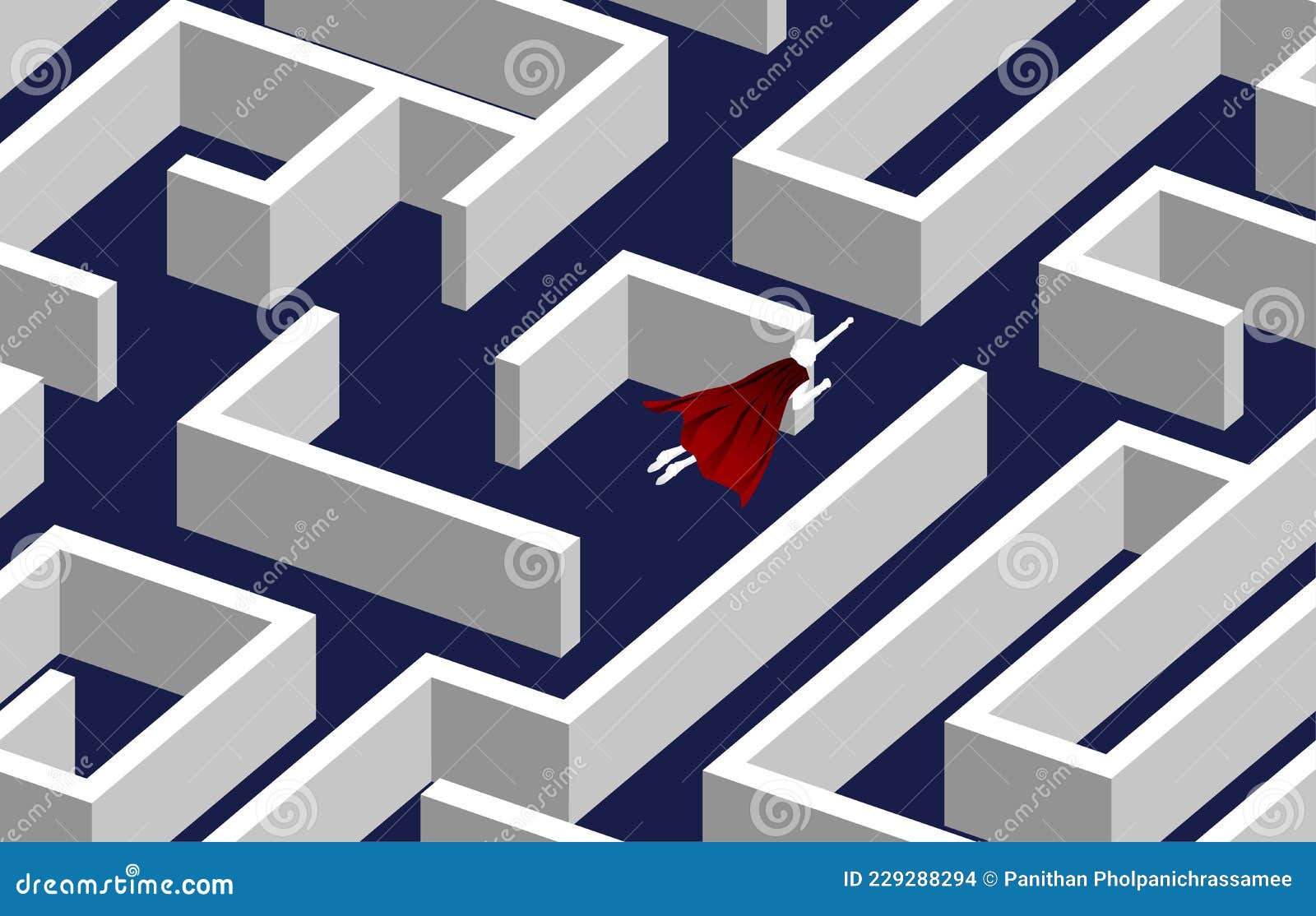 Silhouette of Businessman Flying Over the Maze. Stock Vector ...