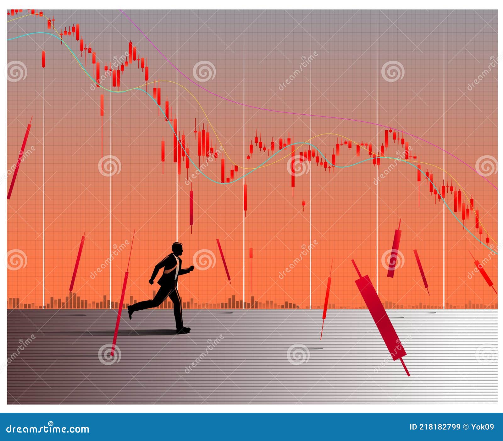 Businessman Running Under Trading Graph. Businessman Survived the Fall ...