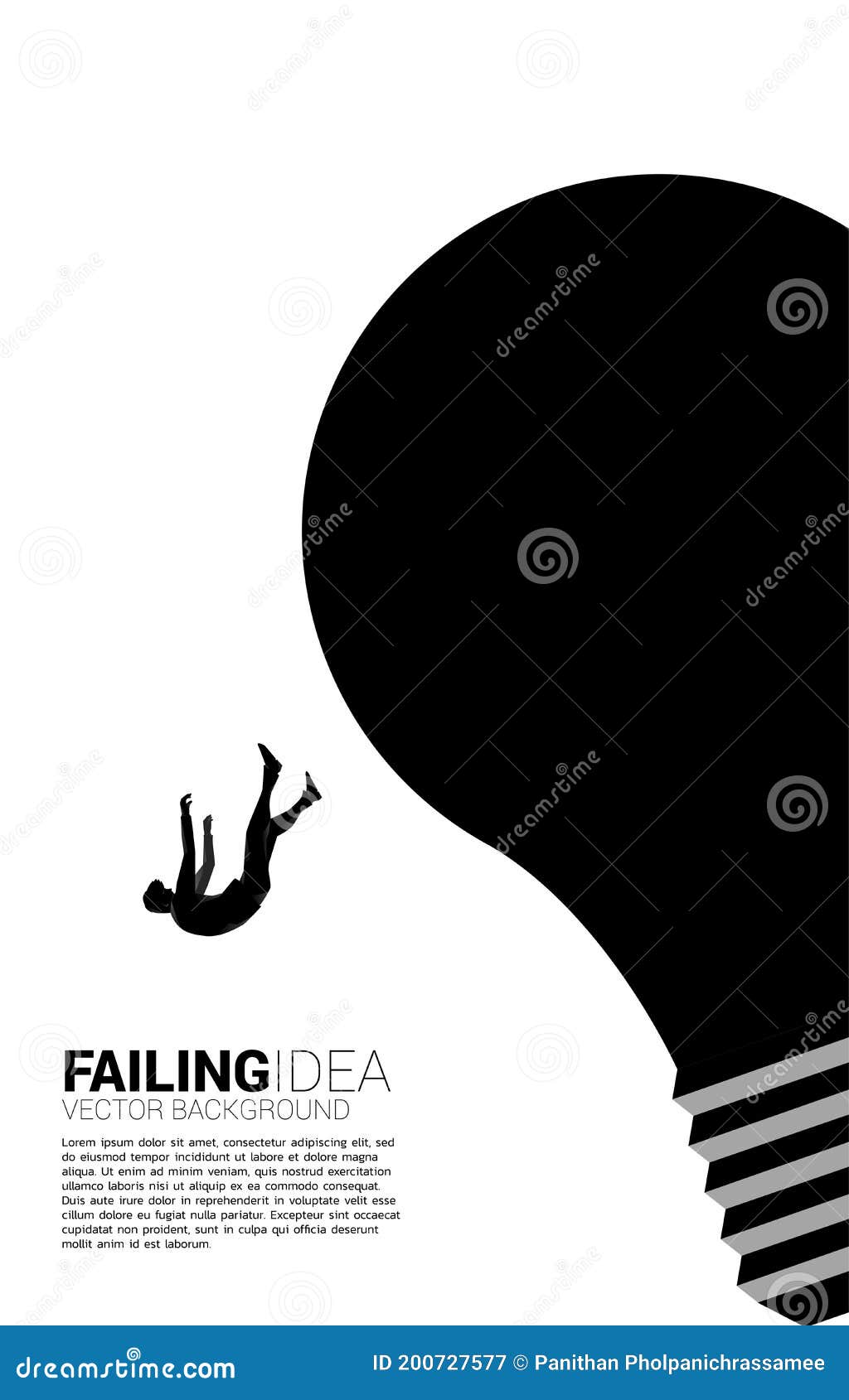 Silhouette of Businessman Slip and Falling Down from Light Bulb. Stock ...
